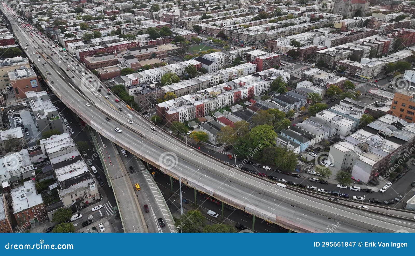 Aerial View of a Freeway Cutting through Brooklyn Stock Video - Video ...