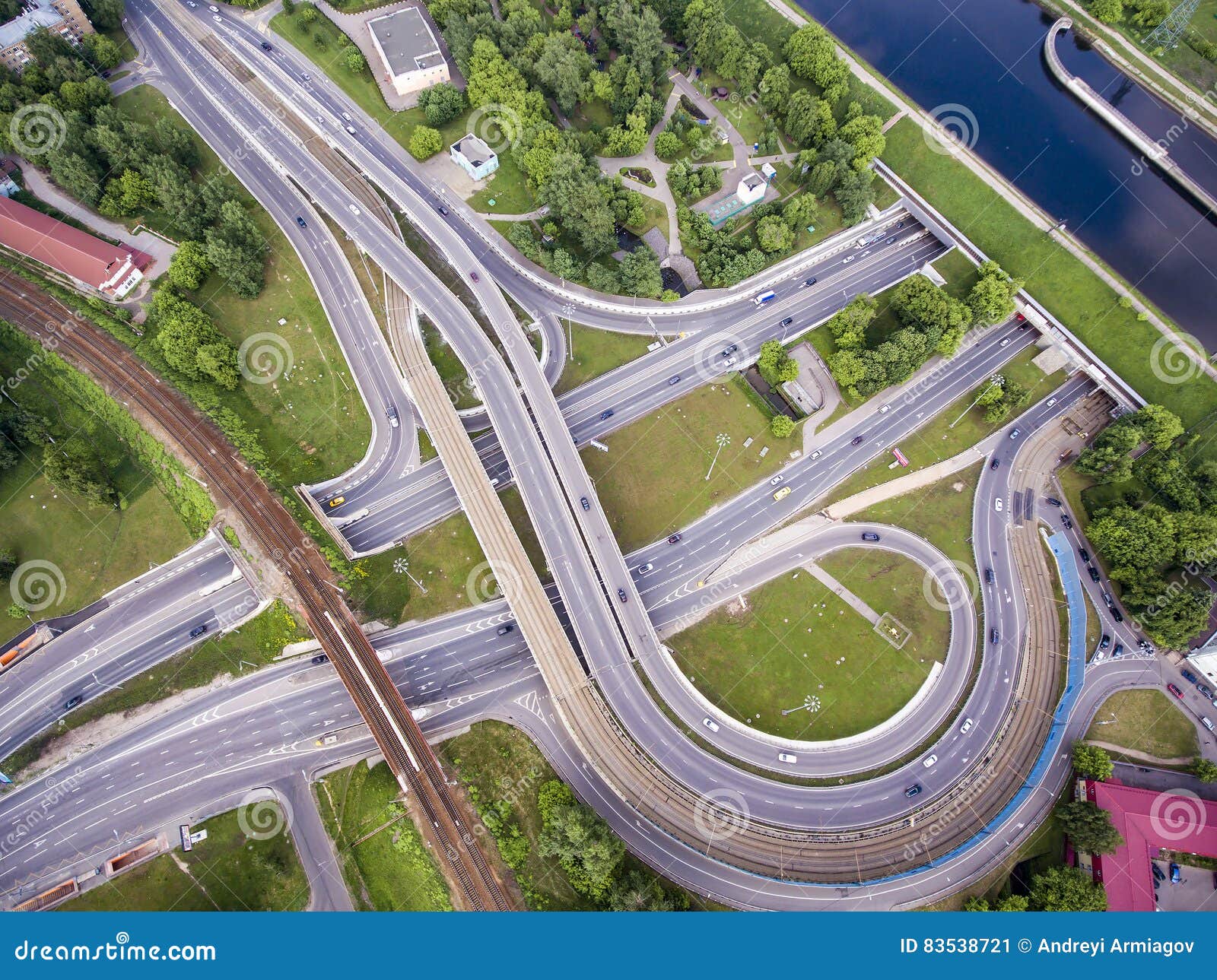 Aerial View of a Freeway Intersection Stock Image - Image of bridge ...