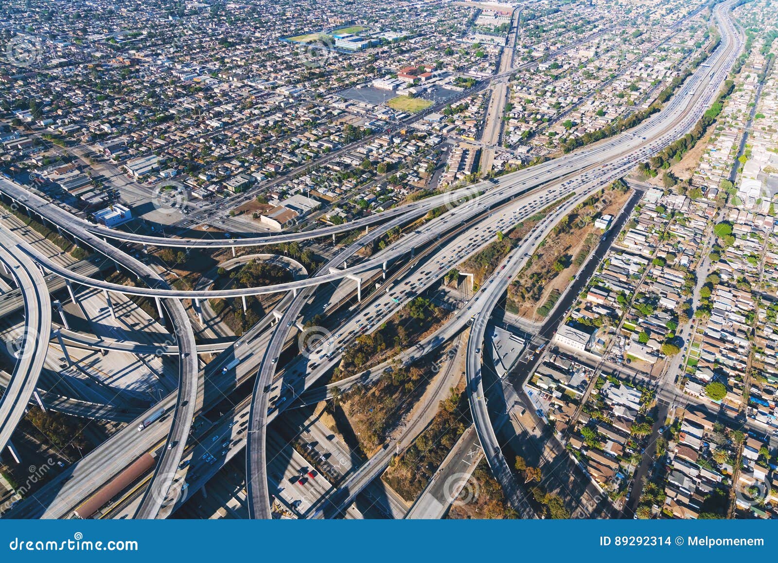 Aerial View of a Freeway Intersection in Los Angeles Stock Photo ...