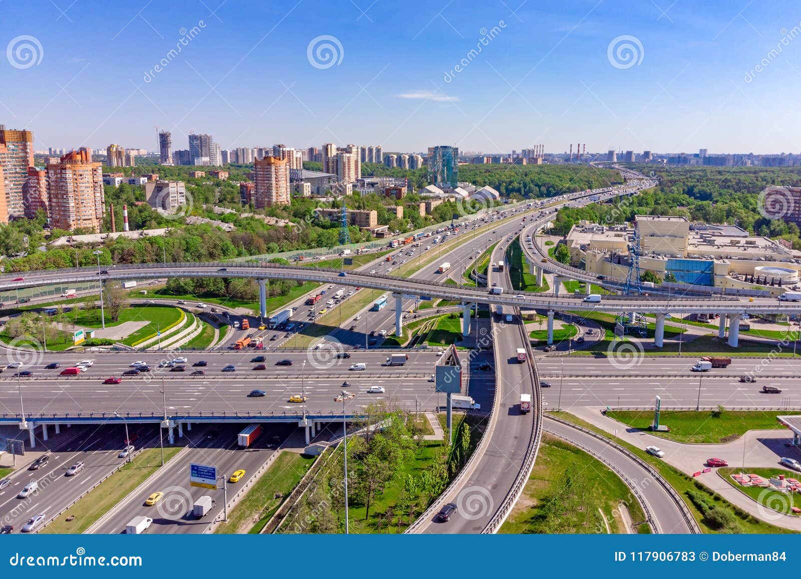 Aerial View of a Freeway Intersection. Road Junctions in a Big City ...