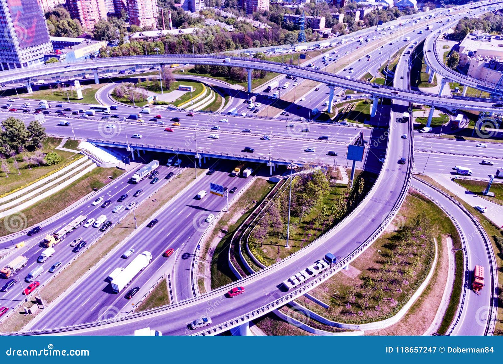 Aerial View of a Freeway Intersection. Road Junctions in a Big City ...