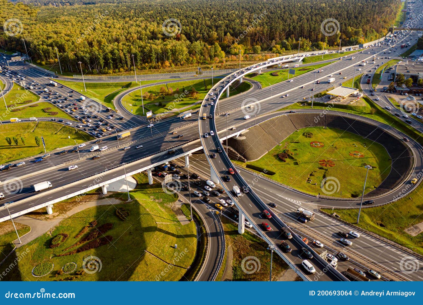 Aerial View of a Freeway Intersection Traffic Trails in Moscow Stock ...