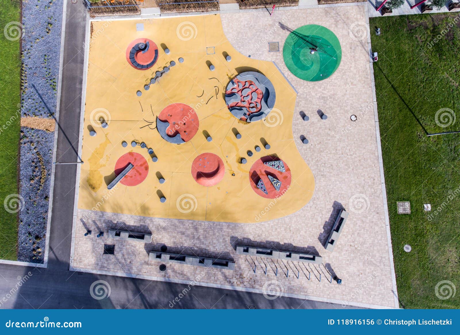 Aerial View of Fun Water Playground in Park Summer Stock Photo - Image ...