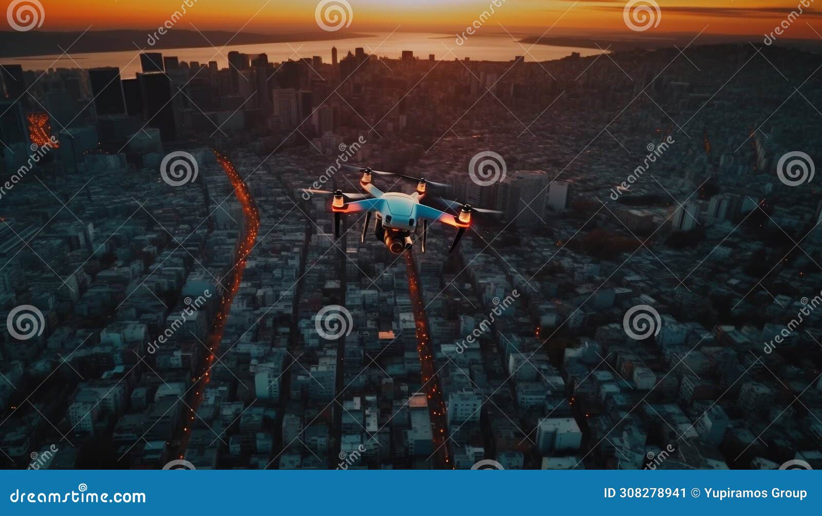 Aerial View of Futuristic Cityscape, Drones Surveilling with Wireless ...