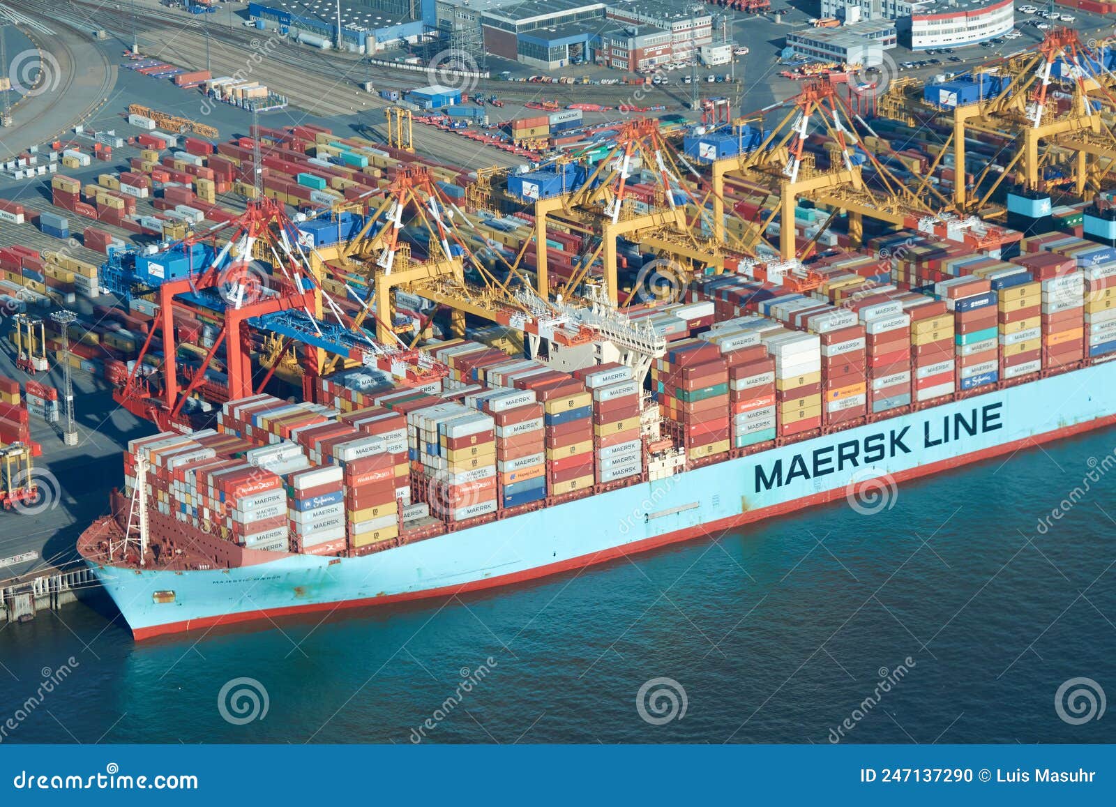 Aerial View of Gantry Cranes Loading a Container Ship with Freight ...