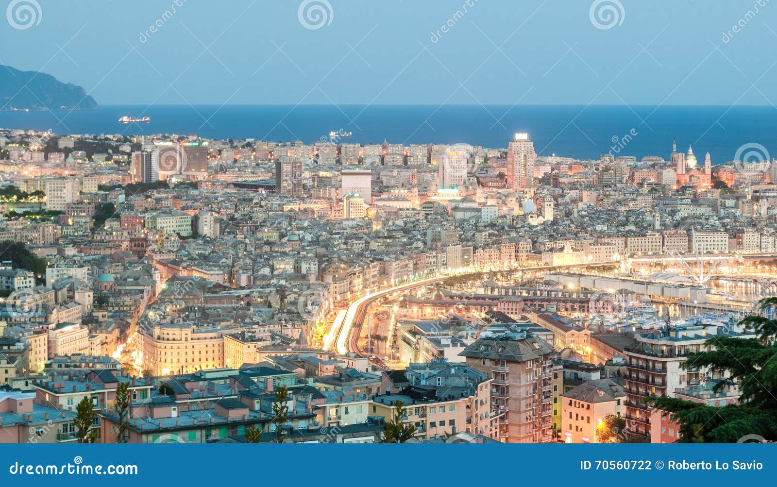 Aerial View of Genoa during the Blue Hour Stock Photo - Image of light ...