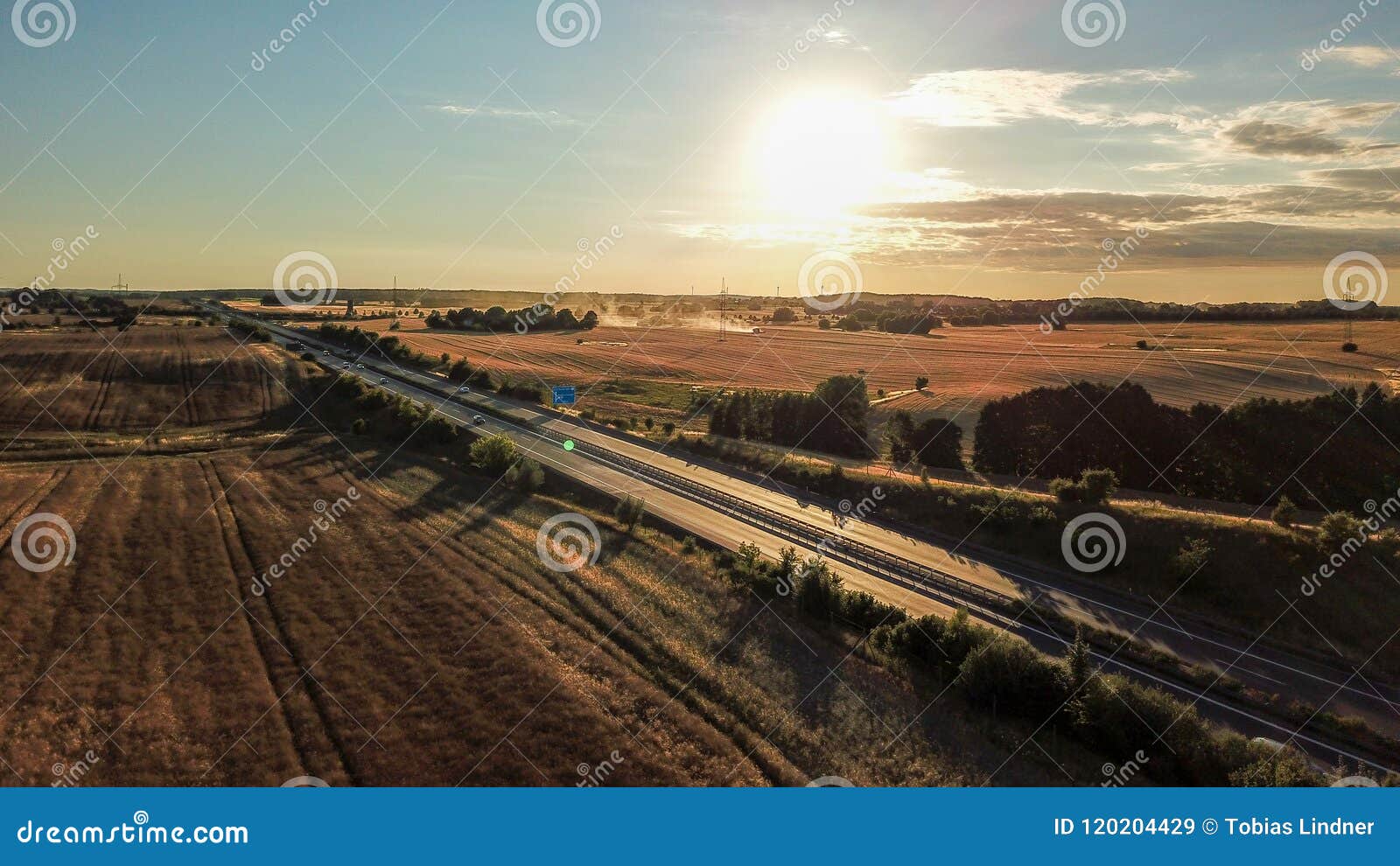 Aerial View of German Autobahn and Surrounding Fields and Meadows Stock ...