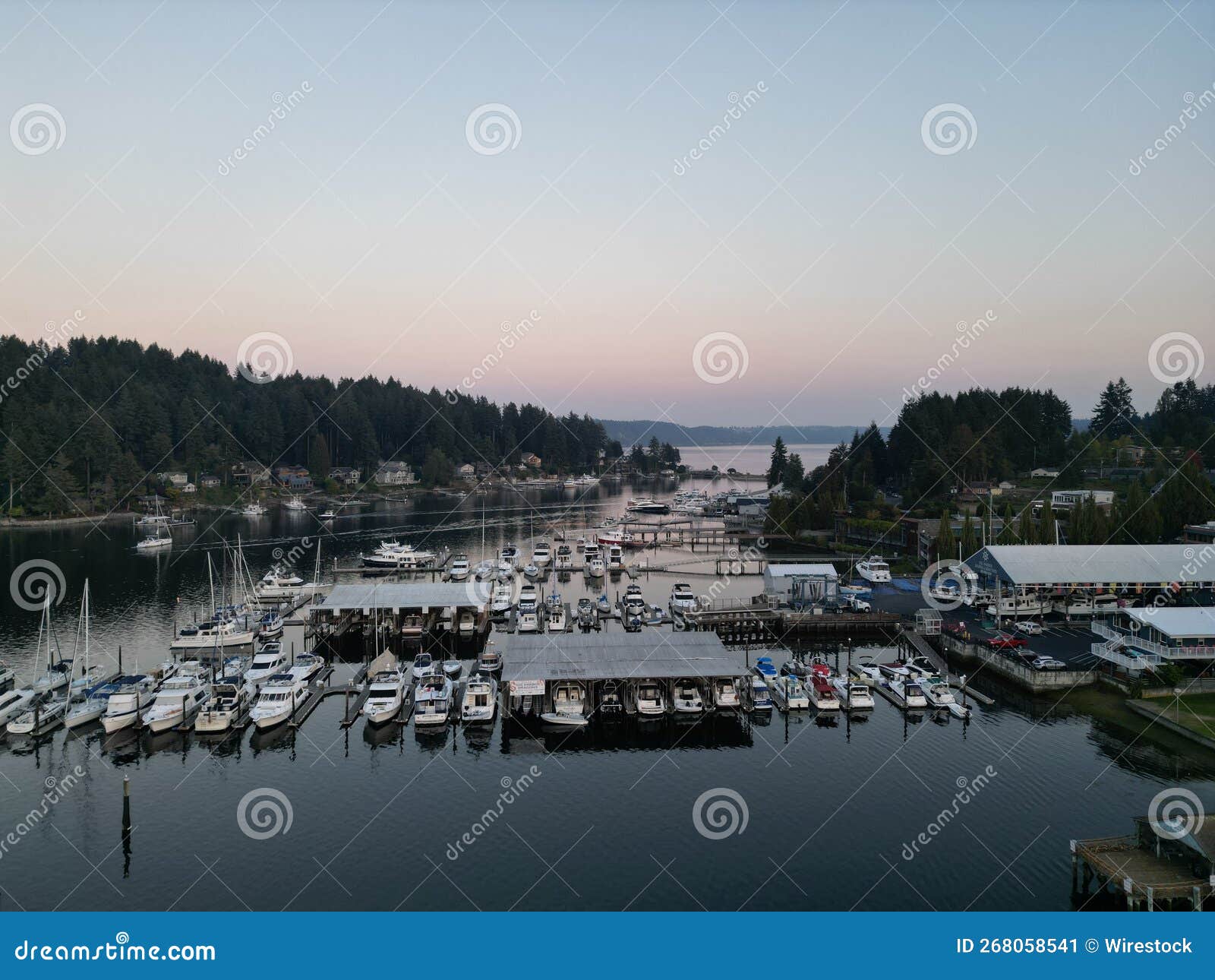 Aerial View of the Gig Harbor at Sunset Editorial Photo - Image of ...