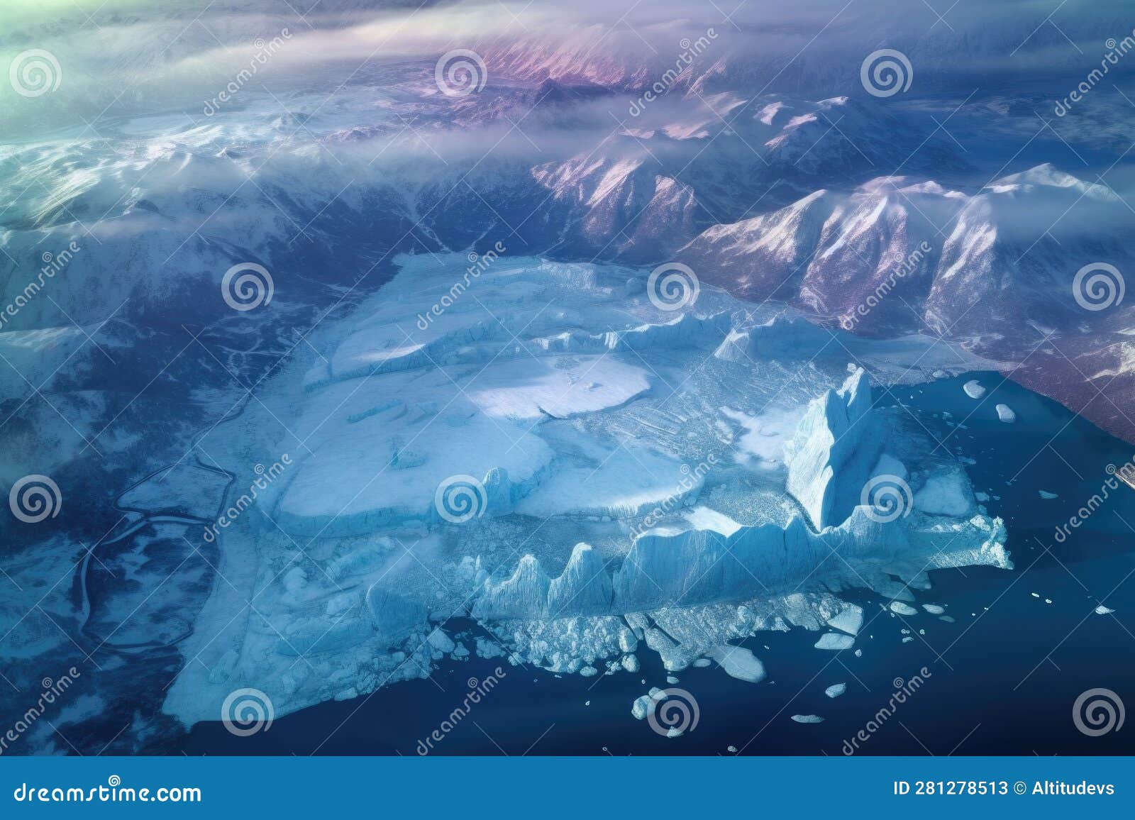 Aerial View of Glacier Calving Event Stock Illustration - Illustration ...