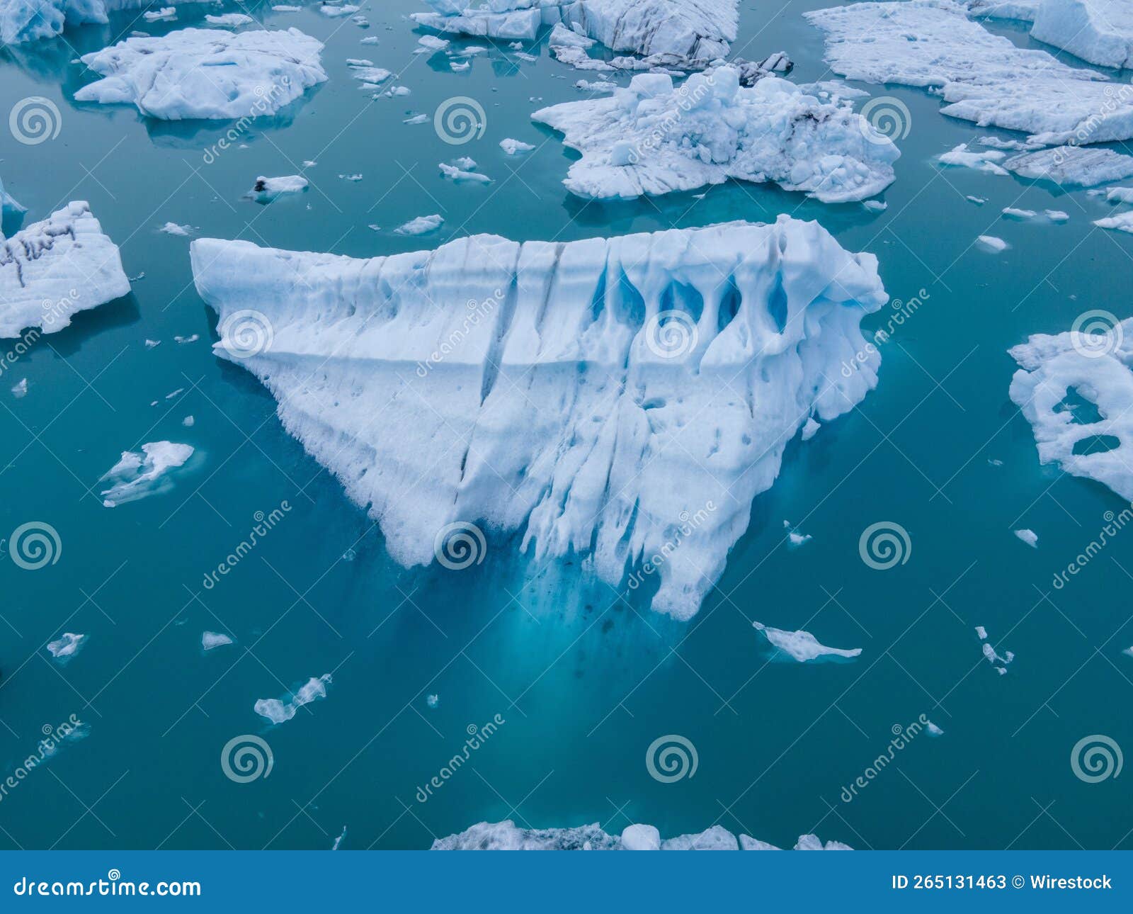 Aerial View of Glaciers in Sea Stock Image - Image of reflection ...