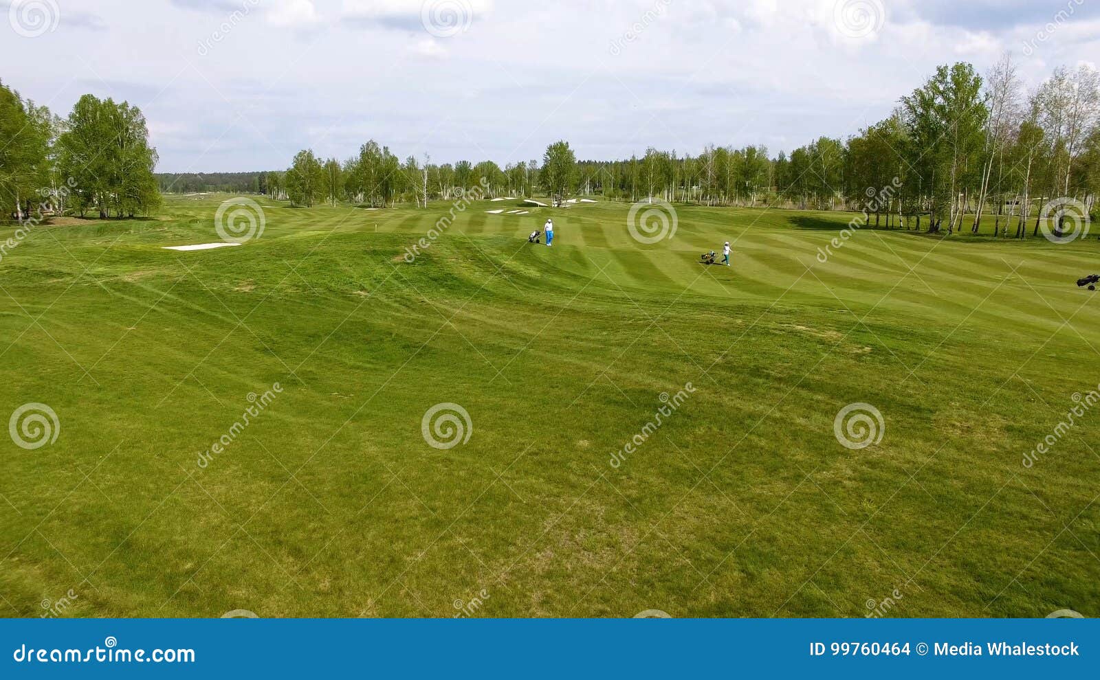 Aerial View Golf Course. Golfers Walking Down the Fairway on a Course ...