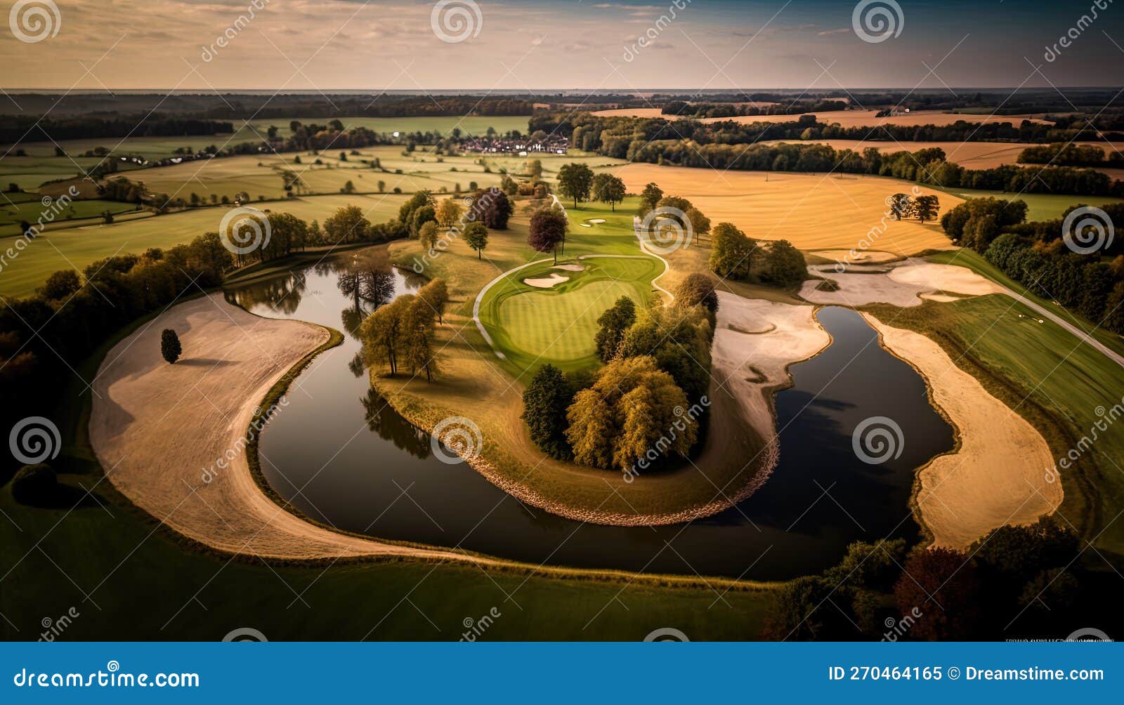 An Aerial View of a Golf Course with a Pond in the Foreground ...