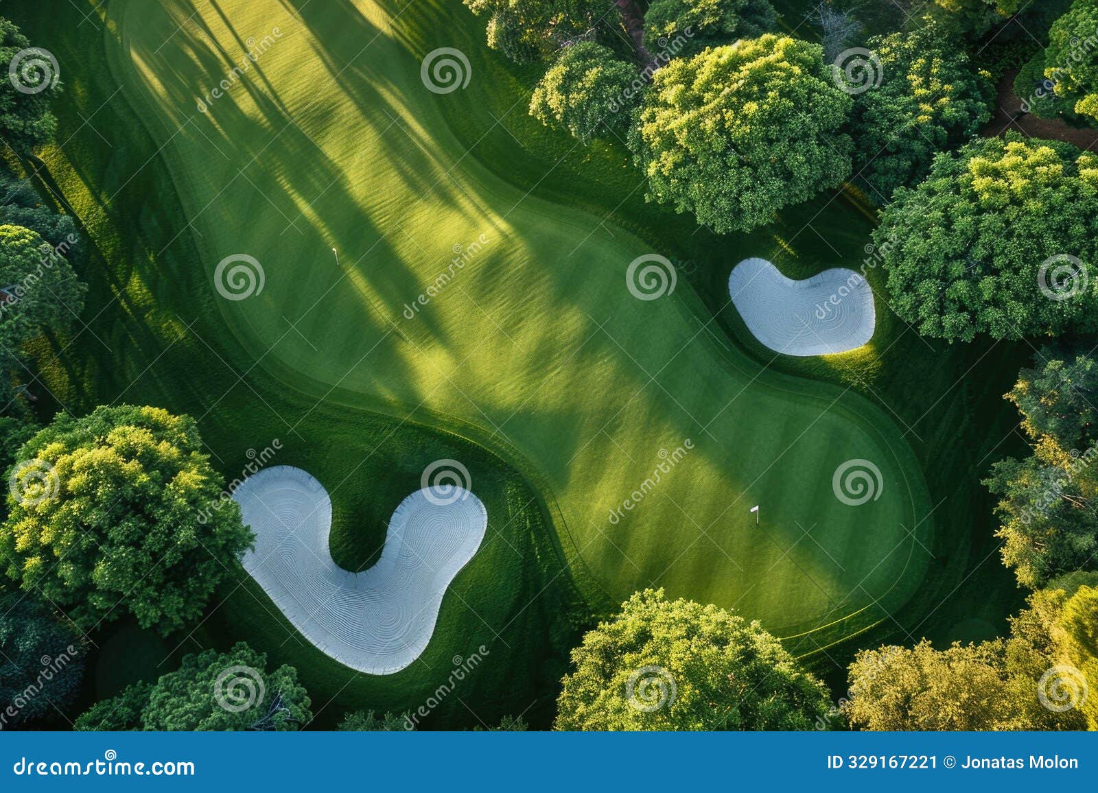 Aerial View of Golf Course with Sand Bunkers and Putting Green Grass ...