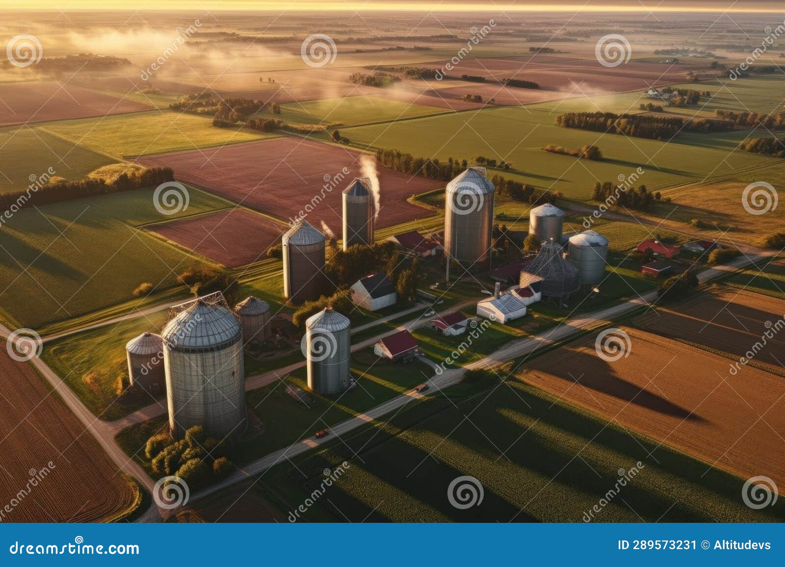 Aerial View of Grain Elevators Surrounded by Farmland Stock Image ...