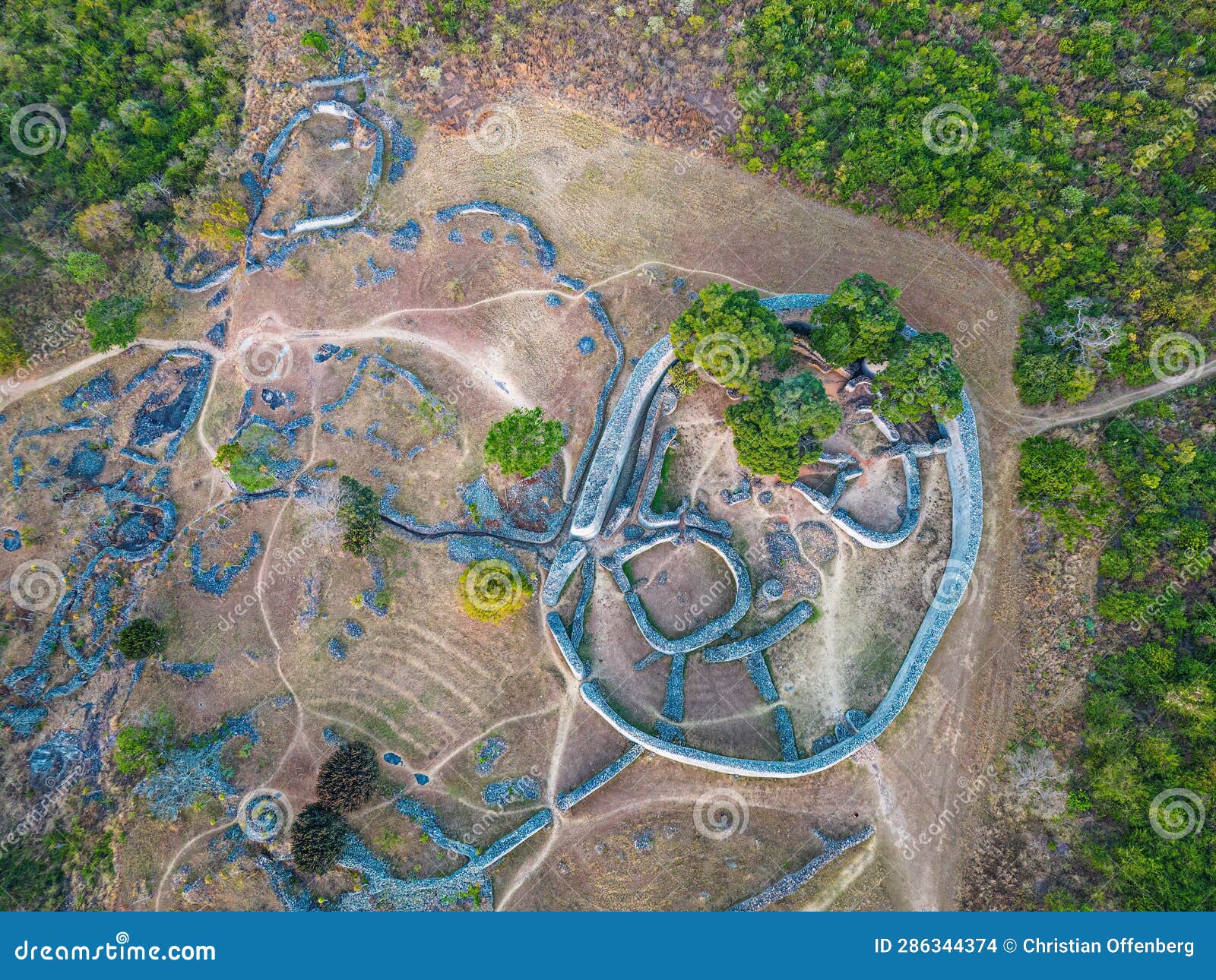 Aerial View of the Great Enclosure of the Ruins of Great Zimbabwe Stock ...