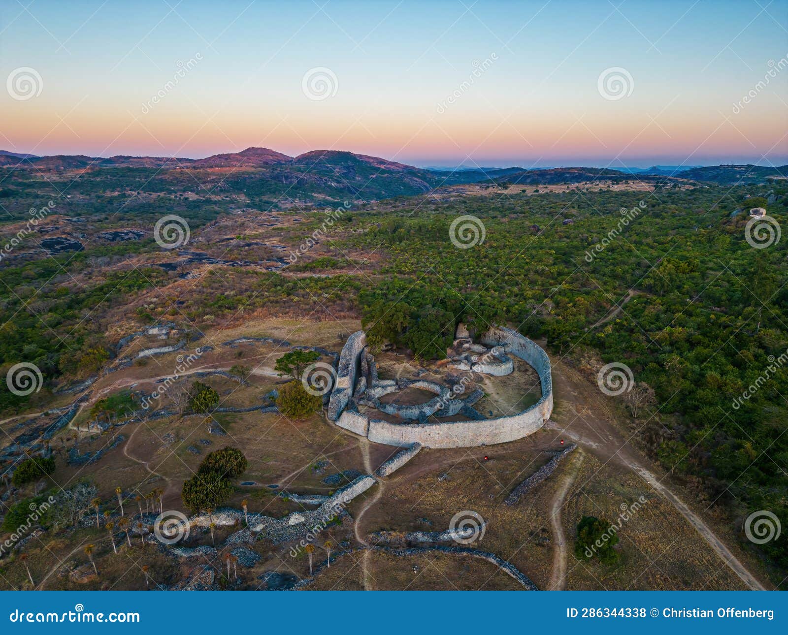 Aerial View of the Great Enclosure of the Ruins of Great Zimbabwe Stock ...