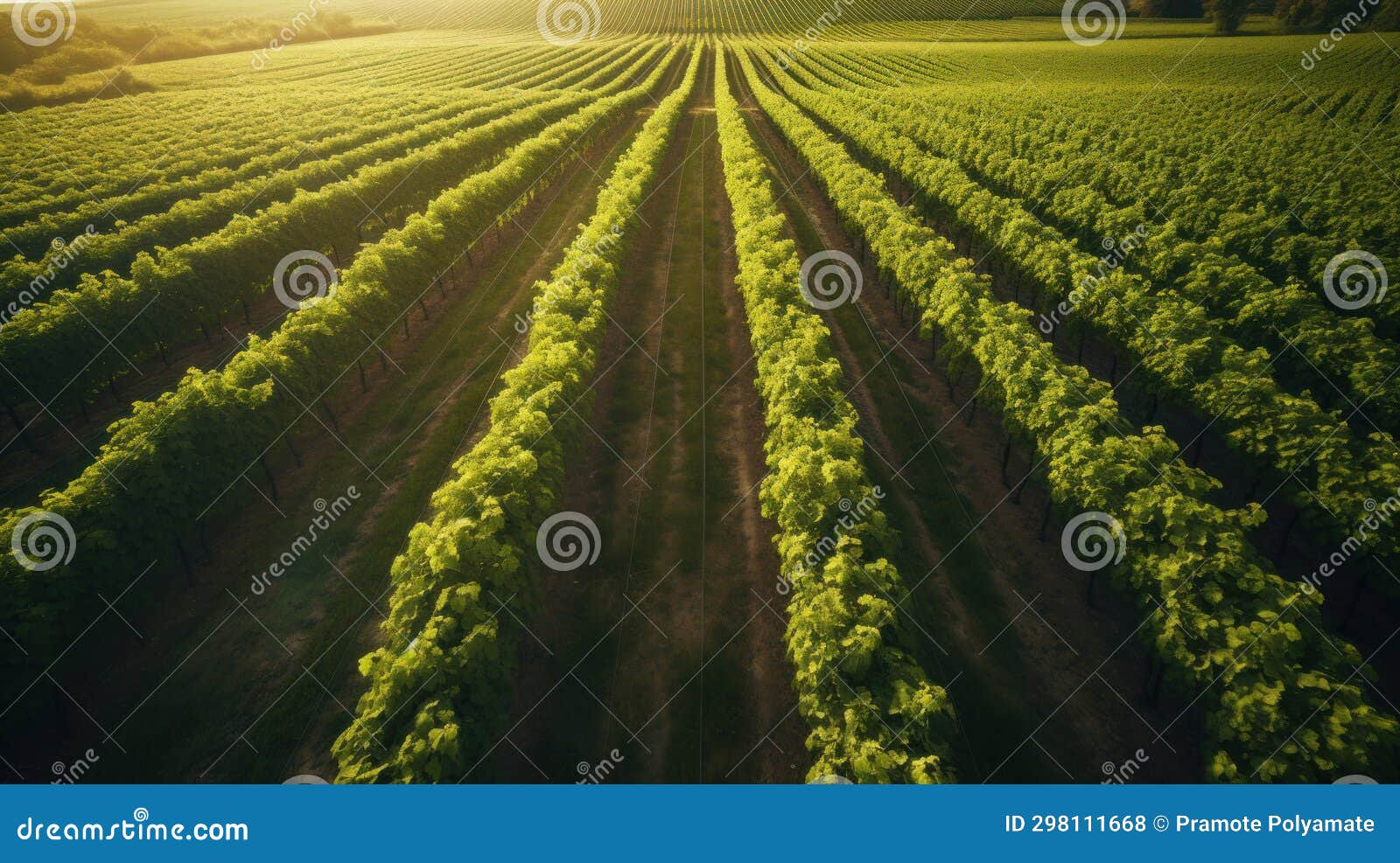 Aerial View of Green Field with Rows of Vines for Harvesting Stock ...