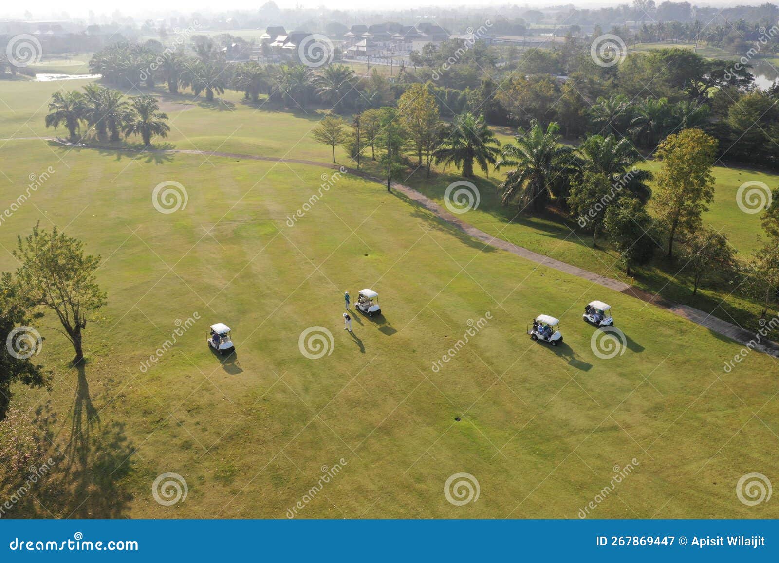 Aerial View Green Golf Course in the Morning. Stock Image - Image of ...