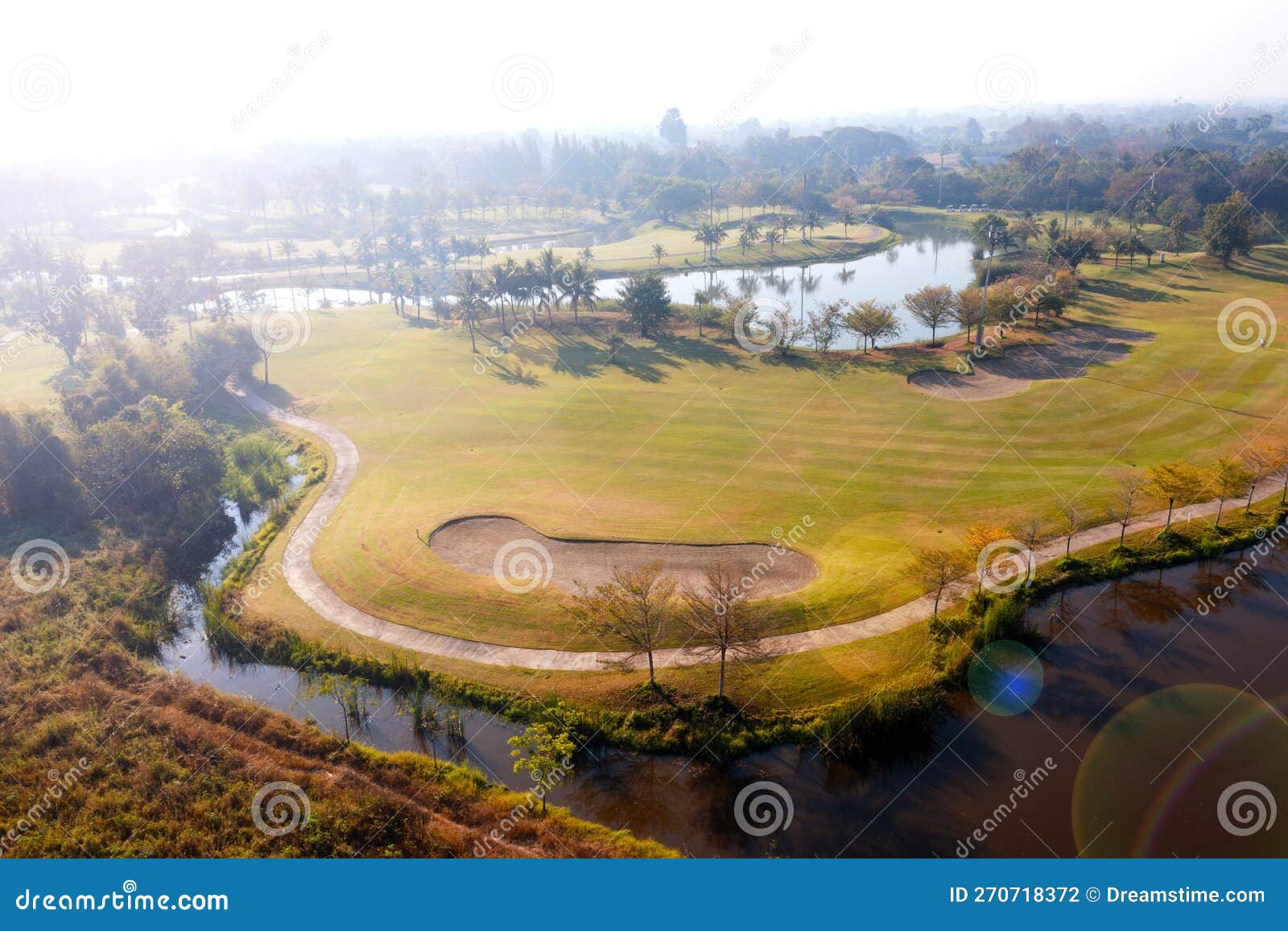 Aerial View Green Golf Course in the Morning. Stock Photo - Image of ...