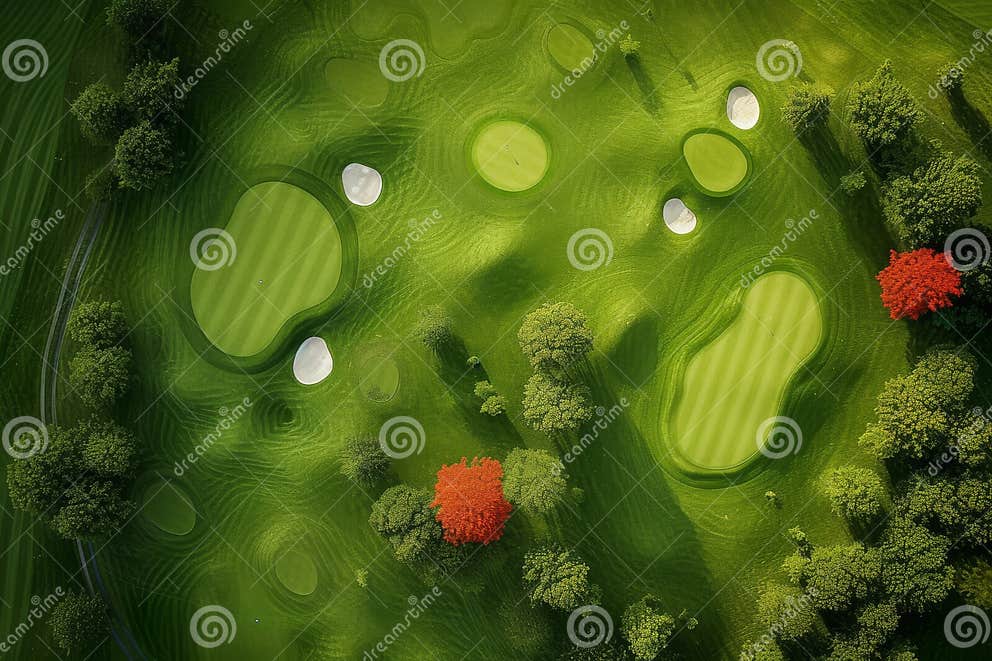 Aerial View of a Green Golf Course, an Overhead View of a Golf Course ...