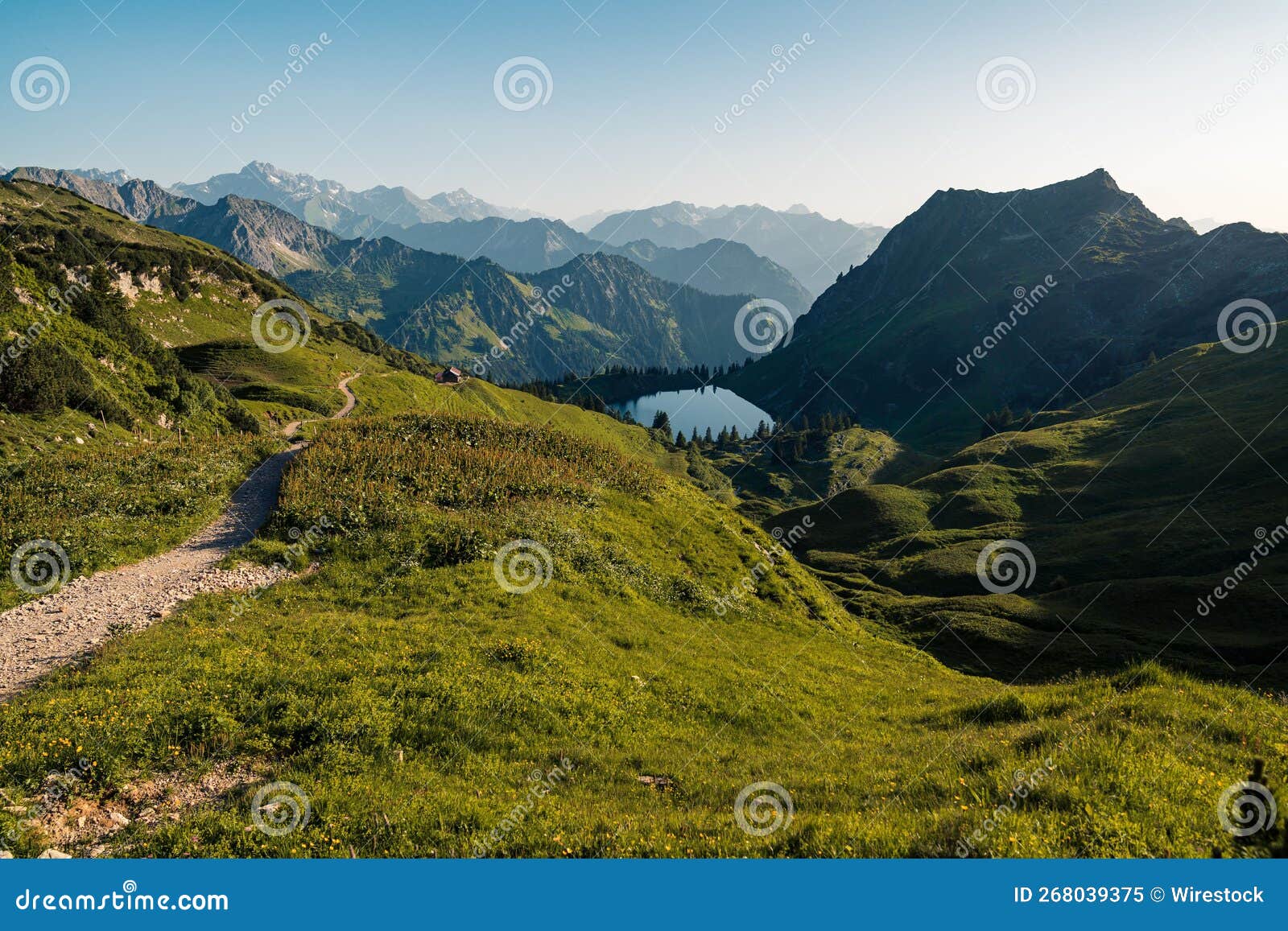 Aerial View of Greenery Mountain Landscape with Lake Stock Image ...