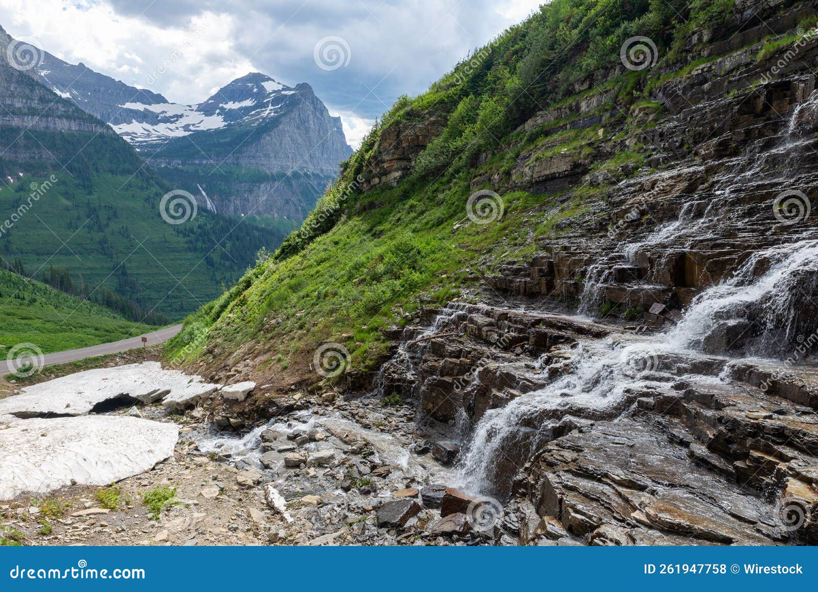 Aerial View of Greenery Mountain Landscape with Waterfall Flowing from ...
