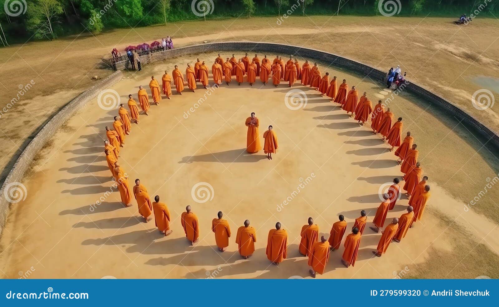 Aerial View of a Group of Buddhist Monks. Generative AI Stock ...