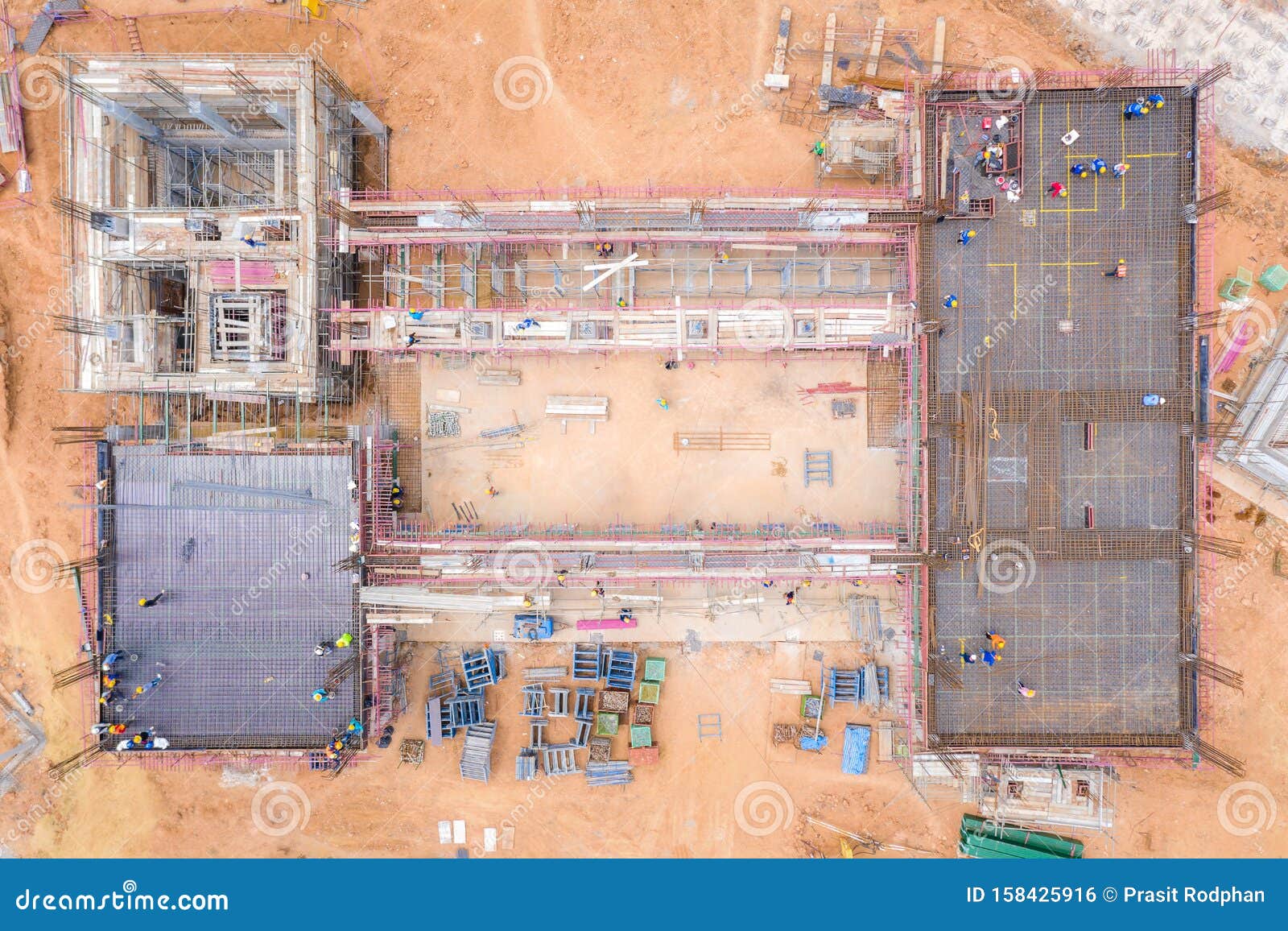 Aerial View of Group of Construction Worker Building in Construction ...