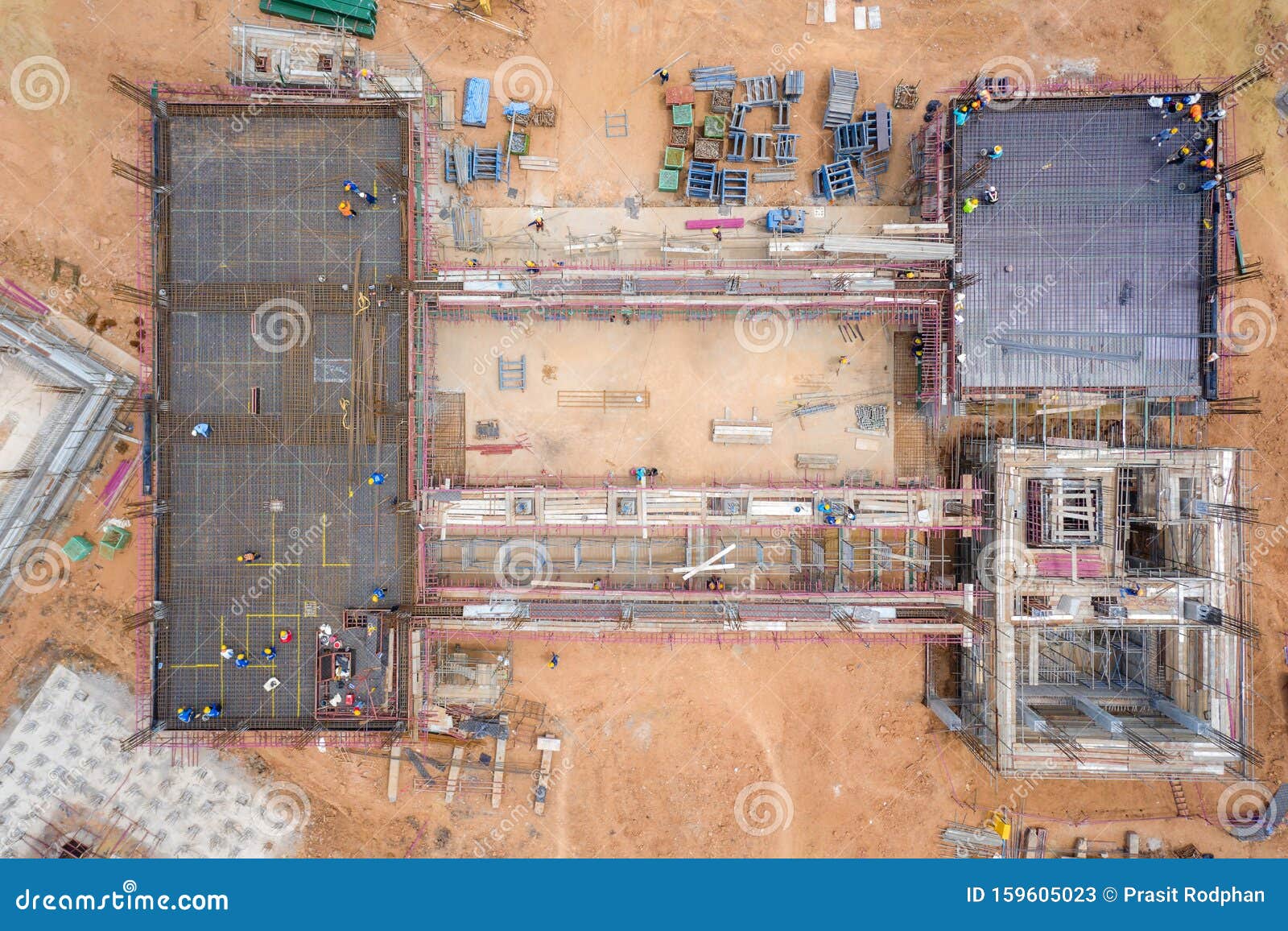 Aerial View of Group of Construction Worker Building in Construction ...