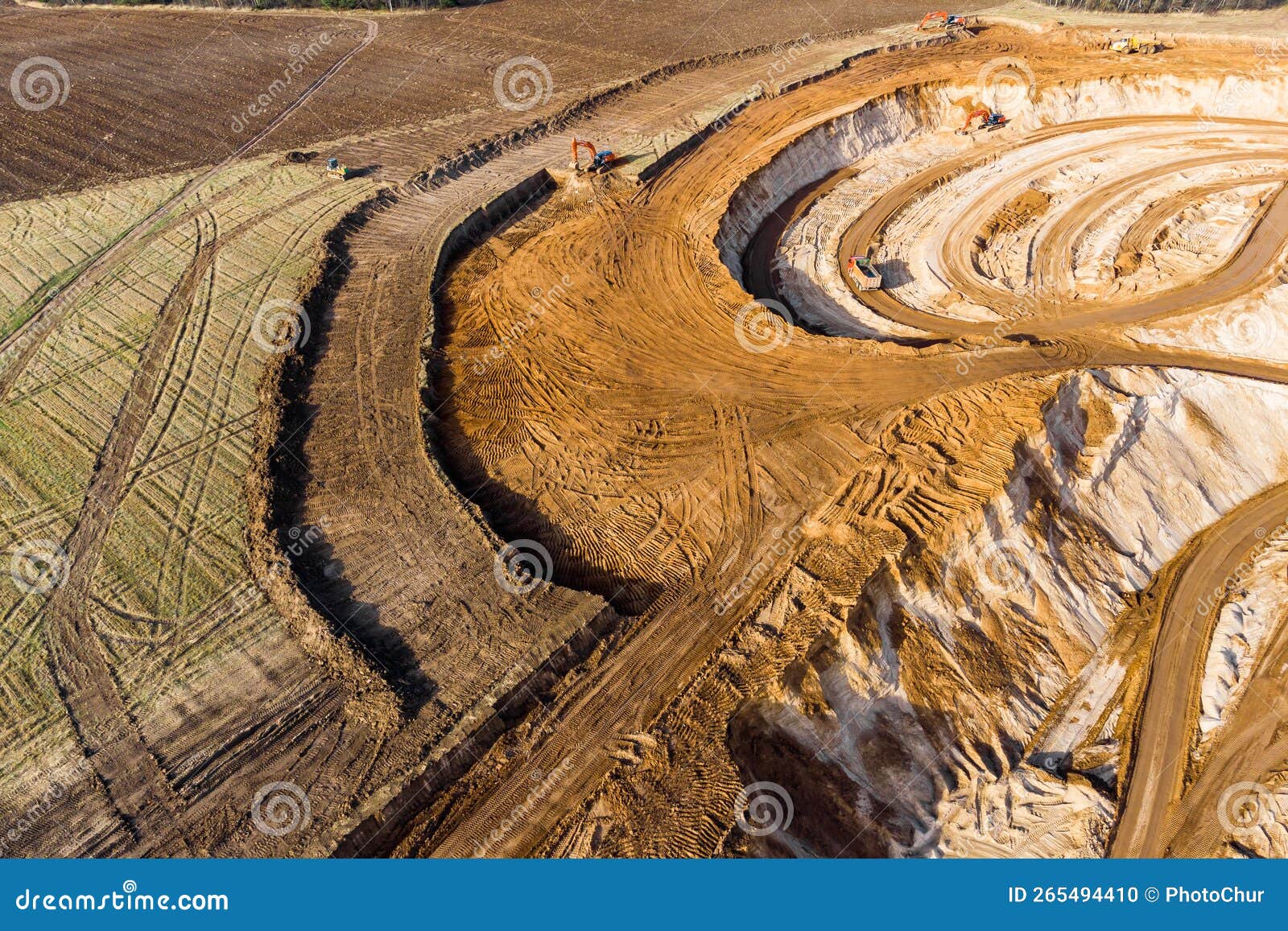 Aerial View of a Growing Sand Pit at the Expense of Fields Stock Photo ...