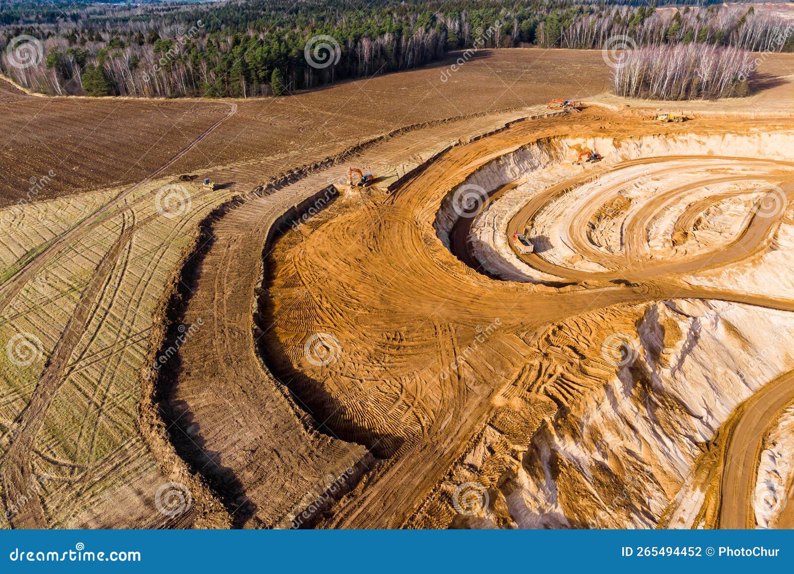 Aerial View of a Growing Sand Pit at the Expense of Fields Stock Photo ...