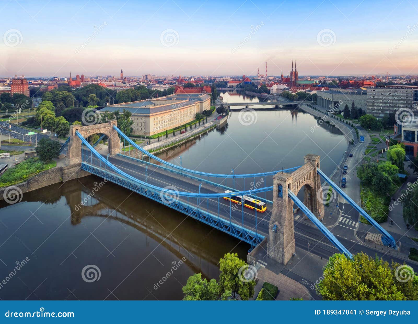 Aerial View of Grunwald Bridge in Wroclaw, Poland Stock Image - Image ...