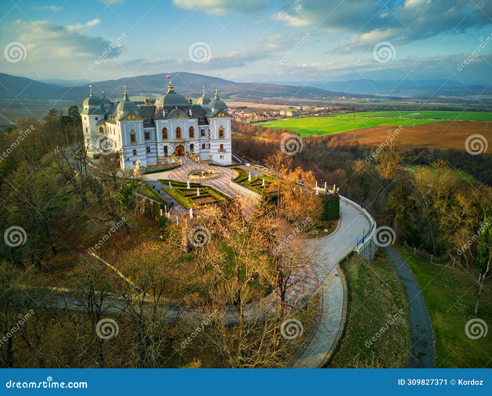 Aerial View of Halic Castle during Spring Sunset with Fields Behind ...