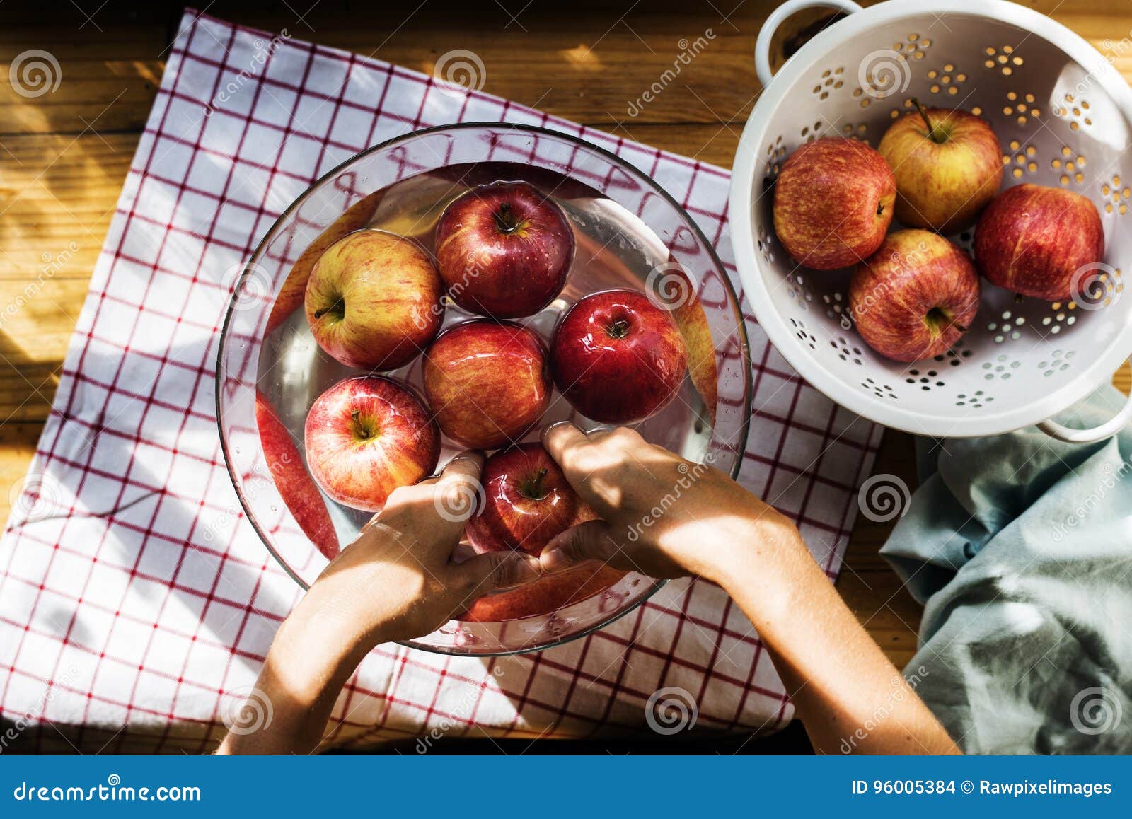 Aerial View of Hands Washing Apples in Bowl Stock Photo - Image of ...