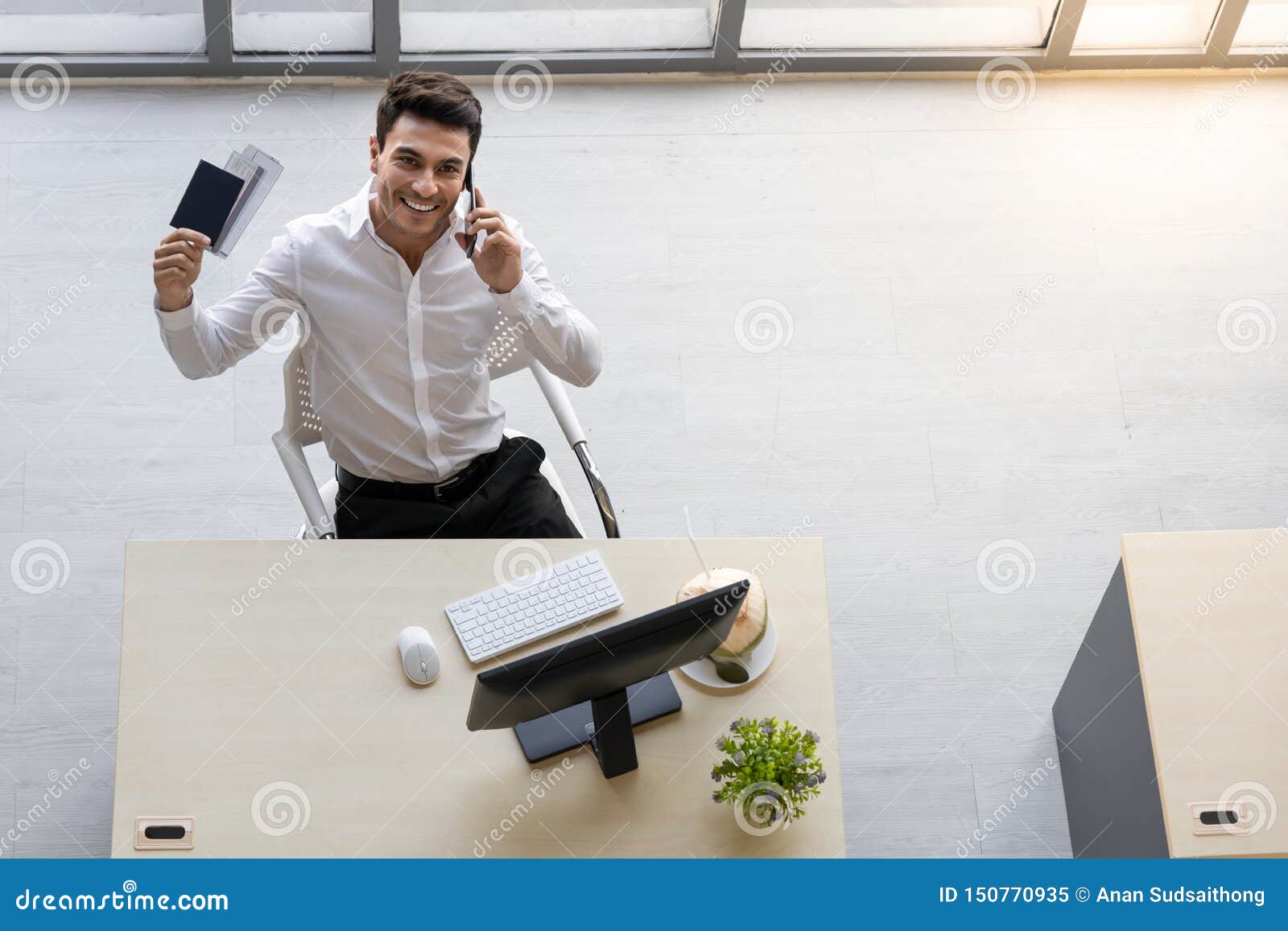 Aerial View of Handsome Business Man Working in Workplace of Office ...
