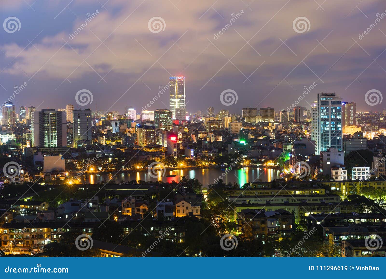 Aerial View of Hanoi Skyline at Night Stock Image - Image of city ...