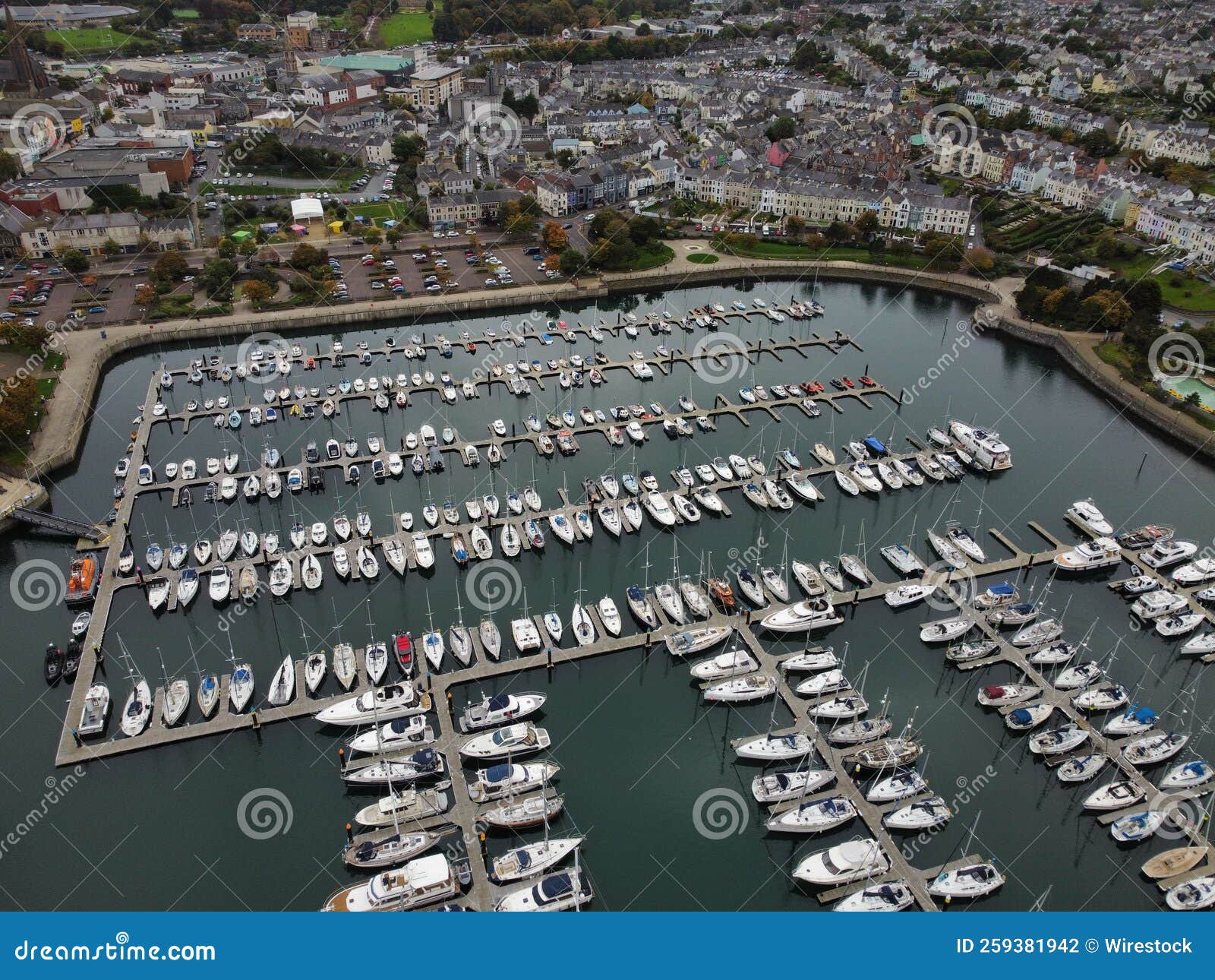 Aerial view of a harbor stock photo. Image of water - 259381942