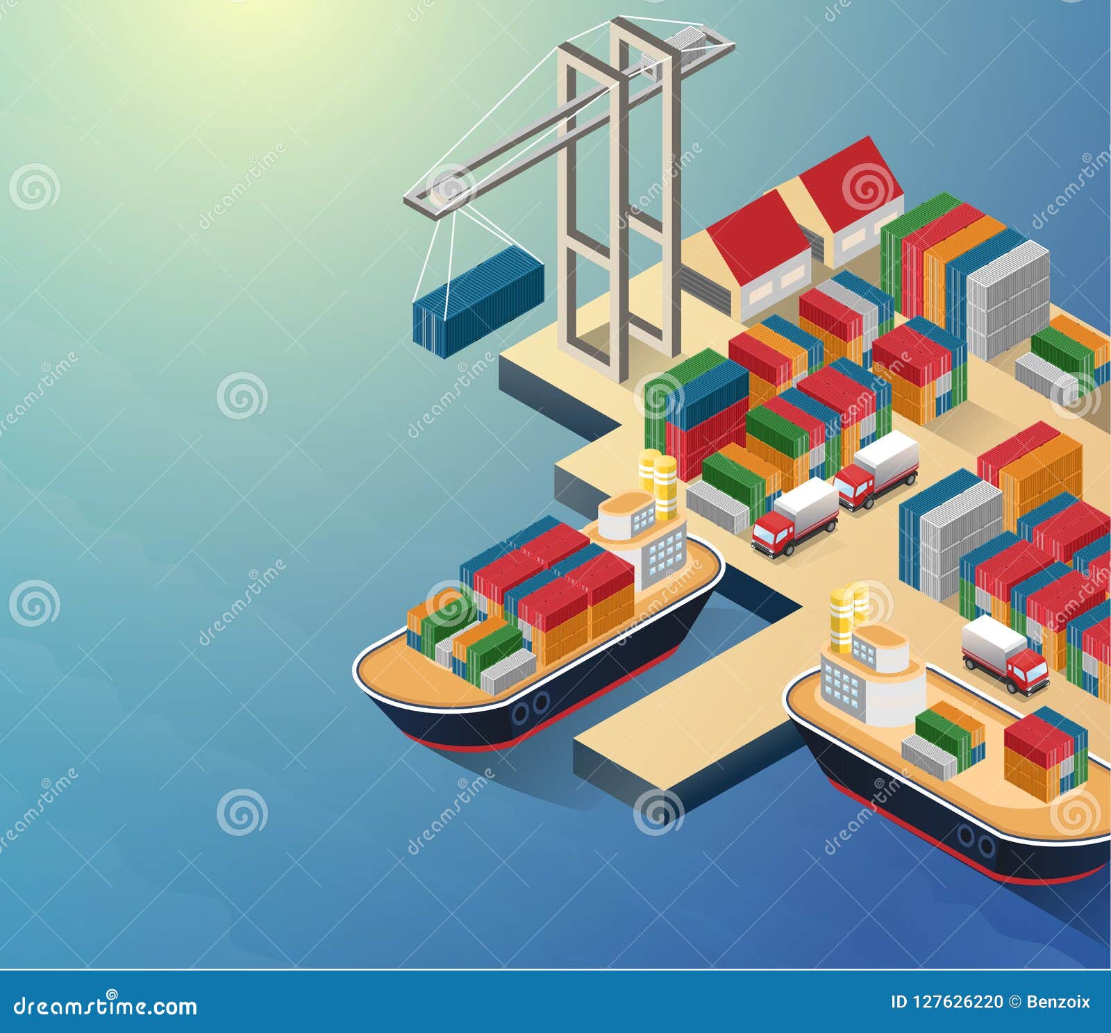 Aerial View of Harbor Waterfront and Maritime Terminal with Container ...
