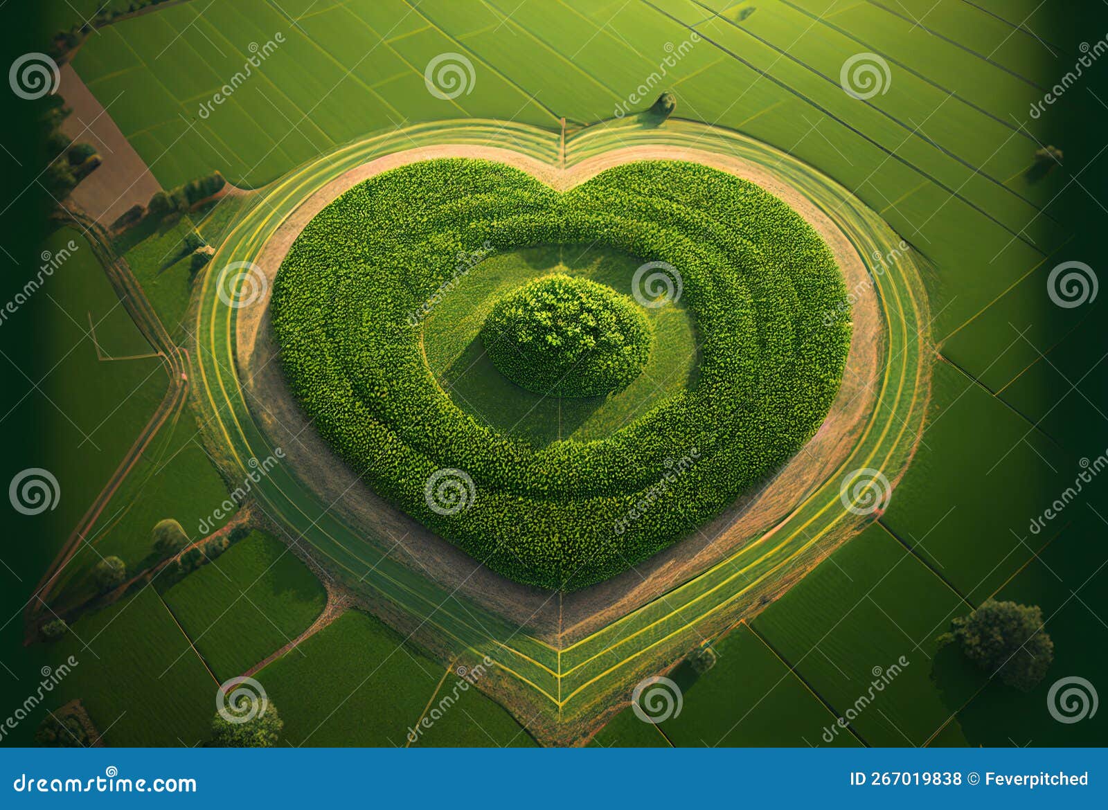 Aerial View of Heart Shaped Crop Circles - Generative AI Stock ...
