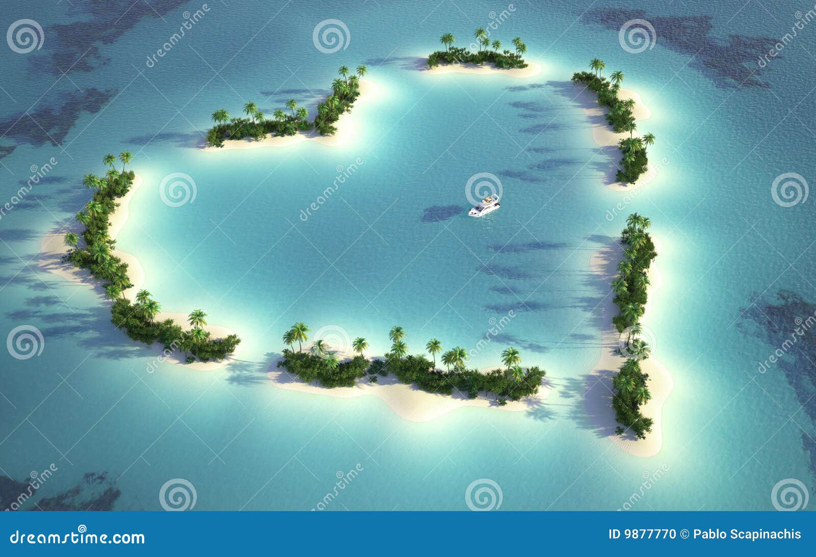 Aerial View of Heart-shaped Island Stock Illustration - Illustration of ...