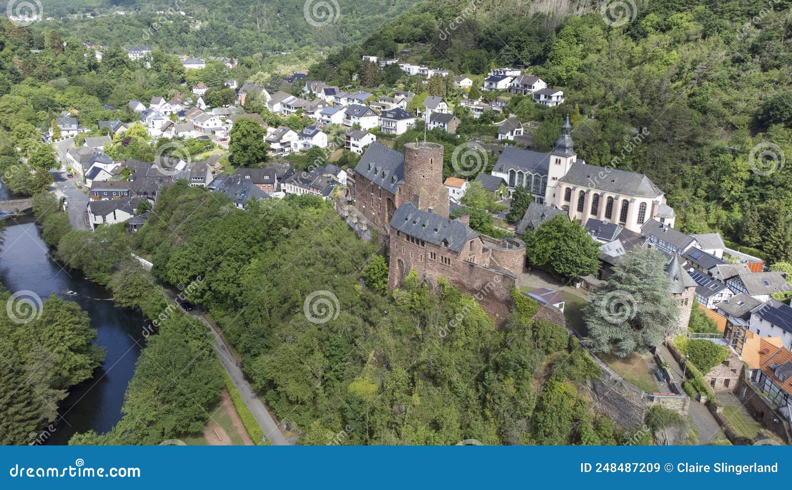 Aerial View on the Heimbach Castle Stock Image - Image of wall, history ...
