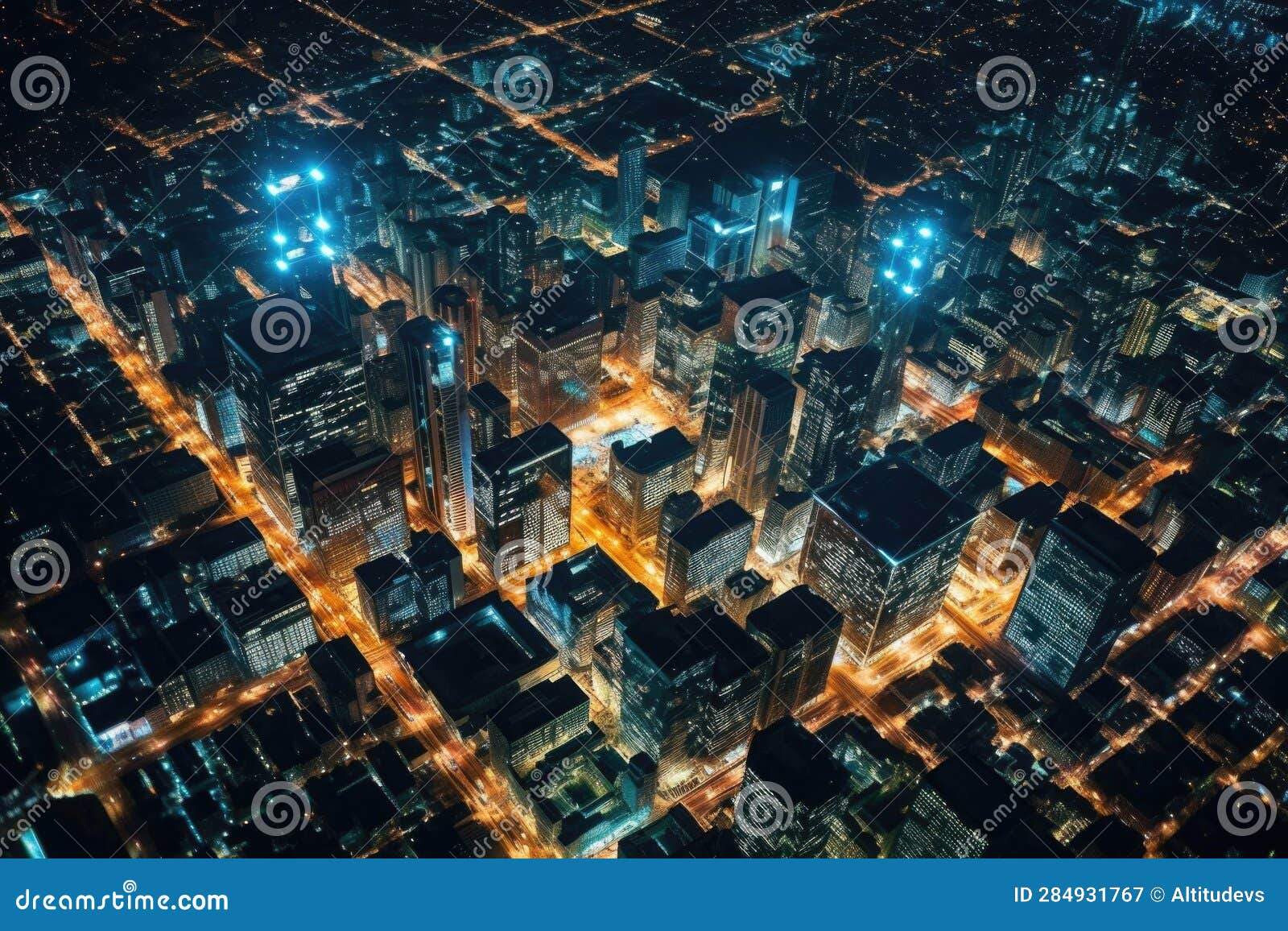 Aerial View of a High-tech City Grid at Night Stock Image - Image of ...
