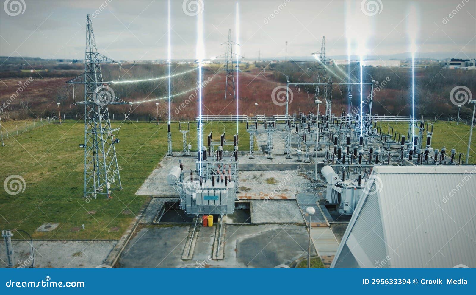 Aerial View of High Voltage Electric Power Distribution System Stock ...