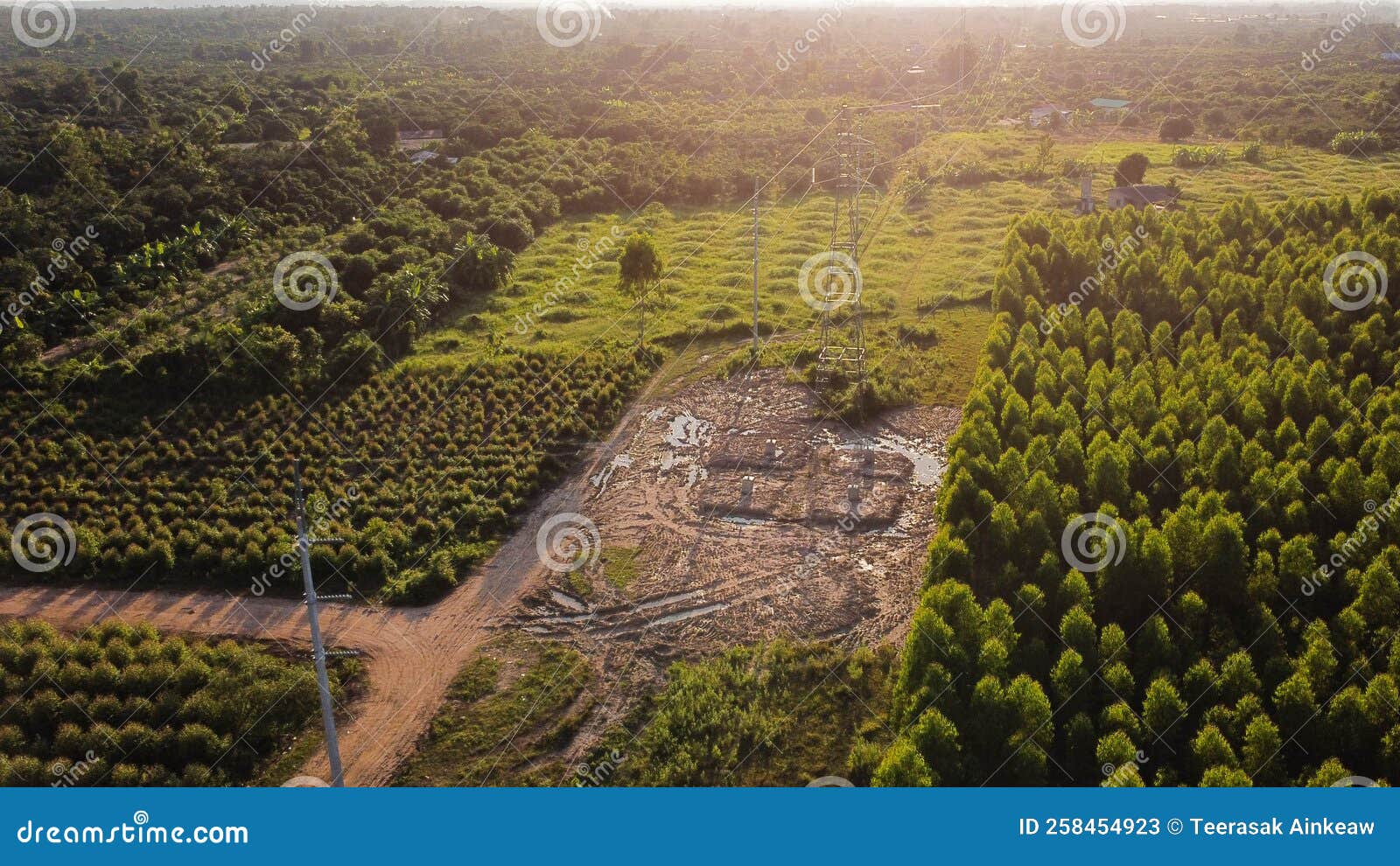 Aerial View of High Voltage Pylon Foundation Construction Site. Top ...