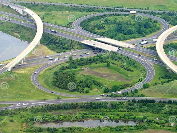 Aerial View of Highway Cloverleaf Stock Photo - Image of freeway ...