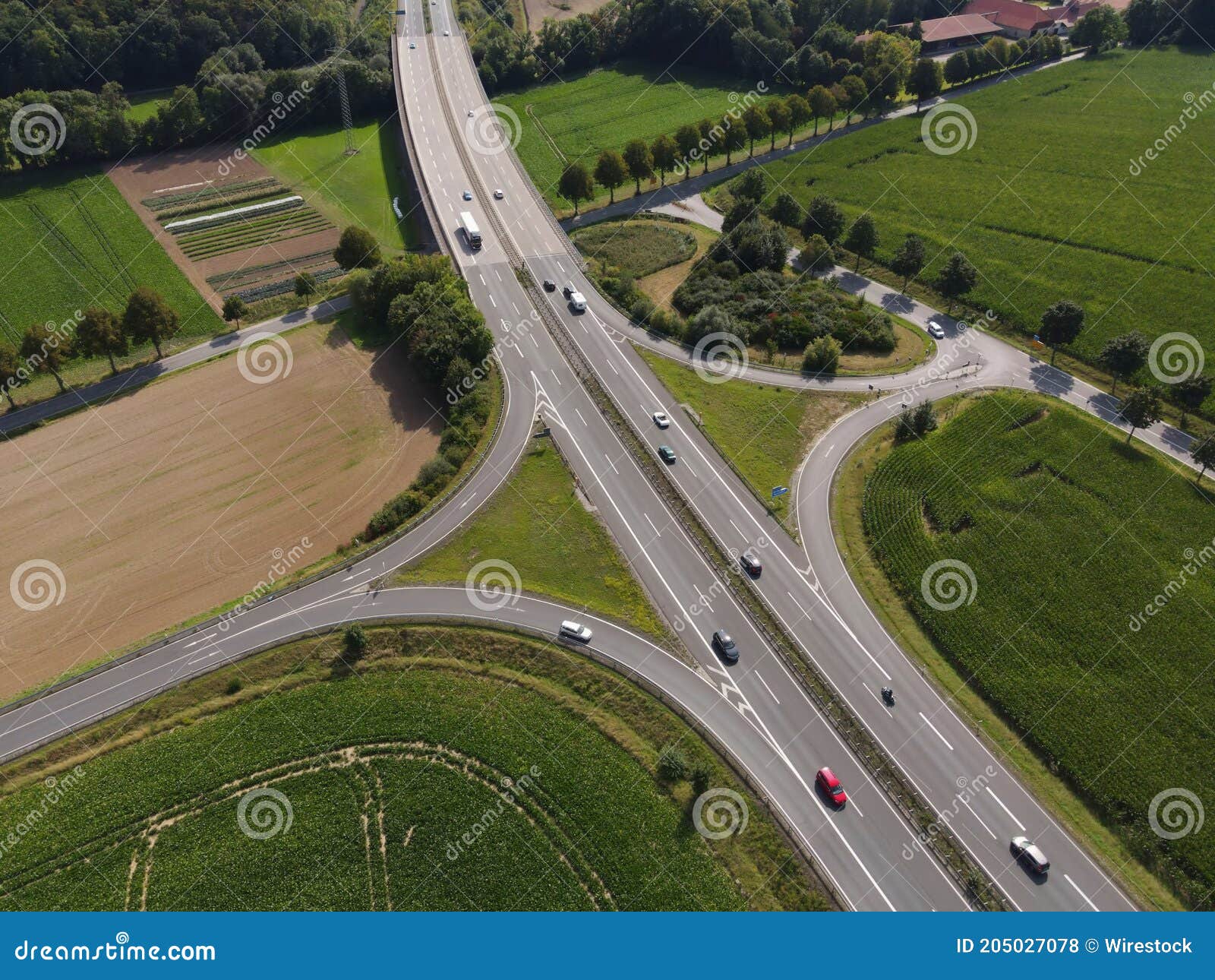 Aerial View of Highway-exit on German Autobahn Stock Photo - Image of ...