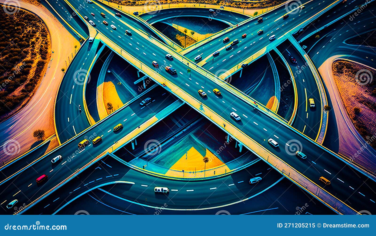 An Aerial View of Highway Intersection with Multiple Lanes. Generative ...