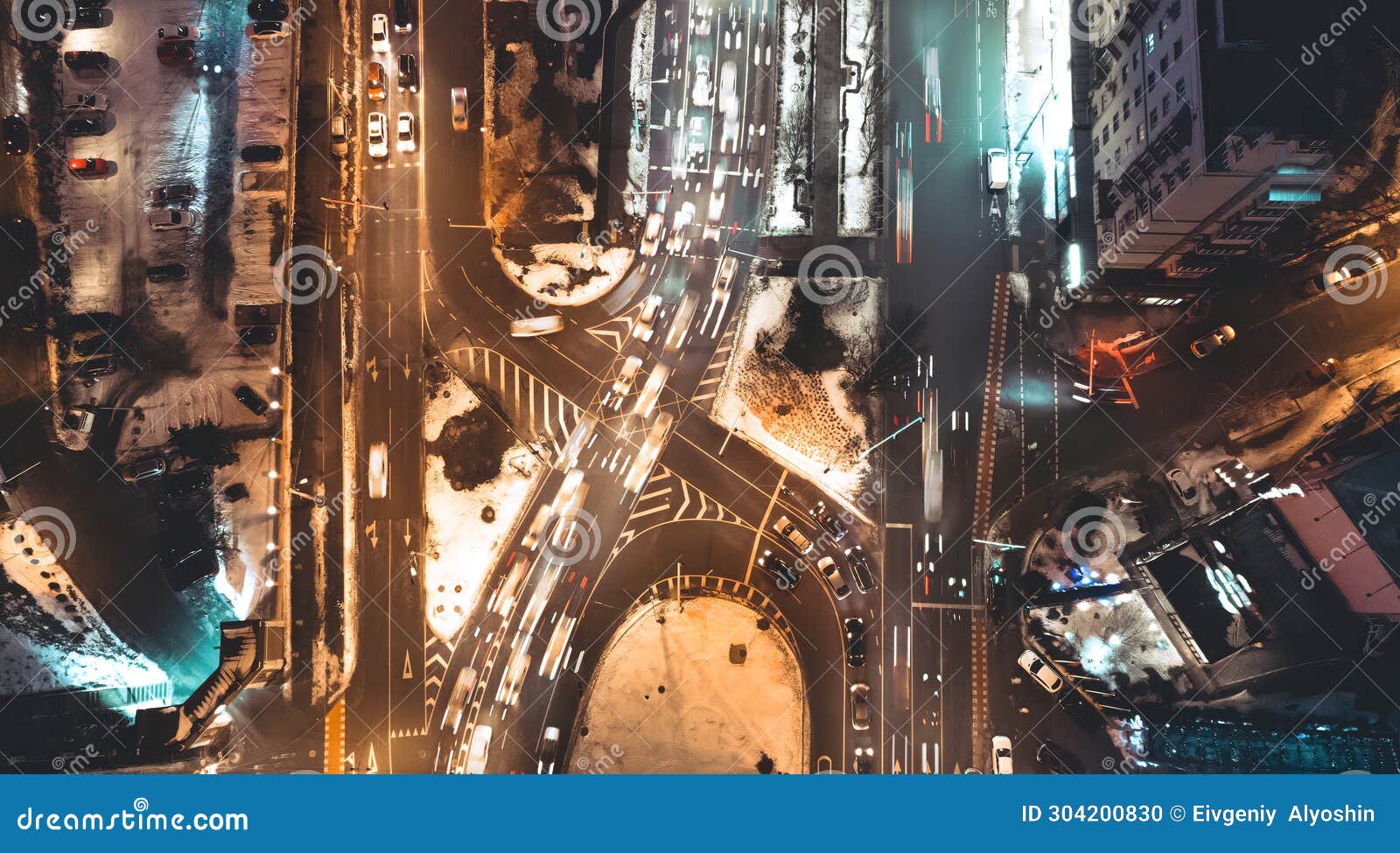 Aerial View of Highway Intersection at Night in Kyiv. Long Exposure ...