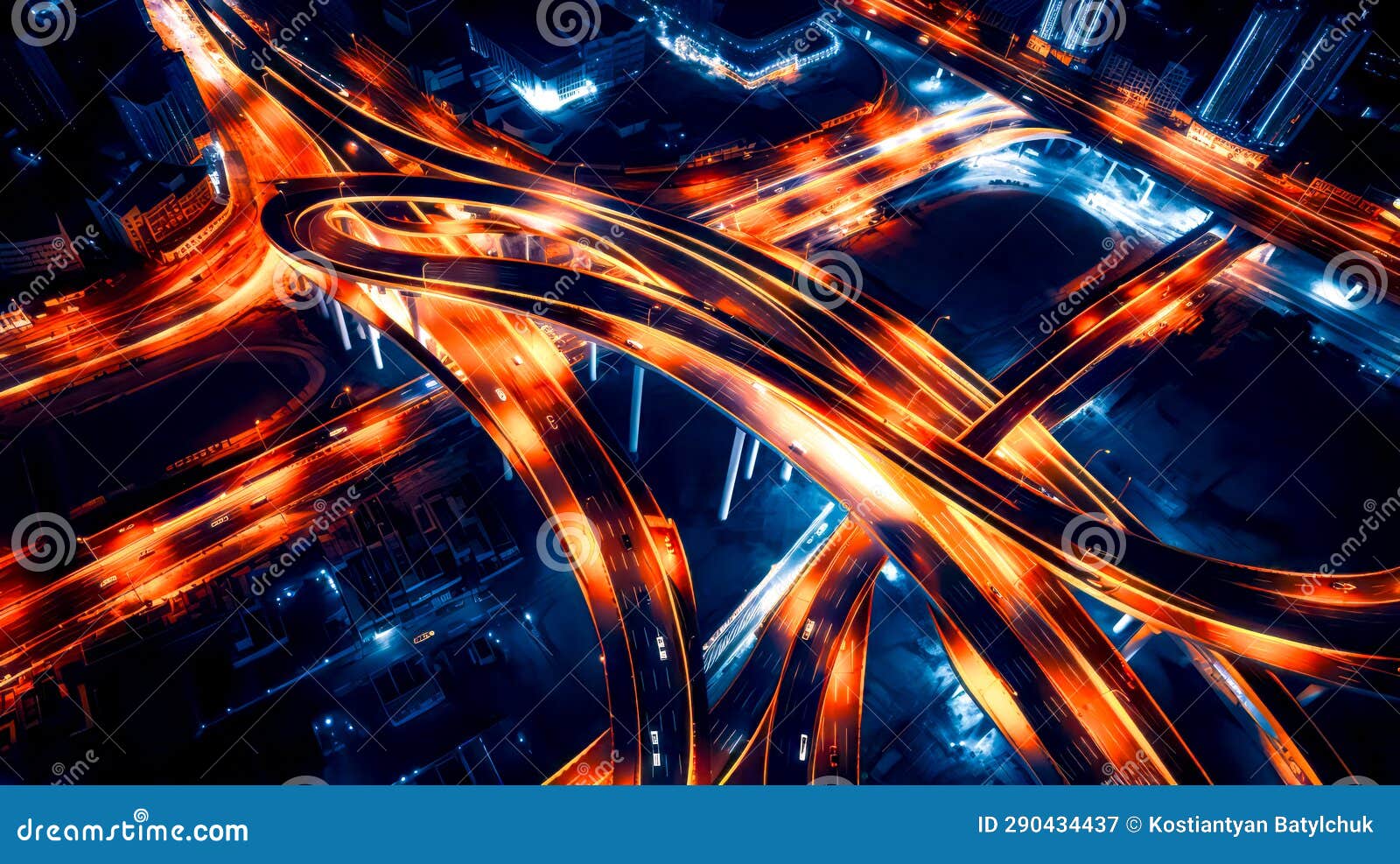 Aerial View of Highway Intersection at Night with Many Lights on it ...