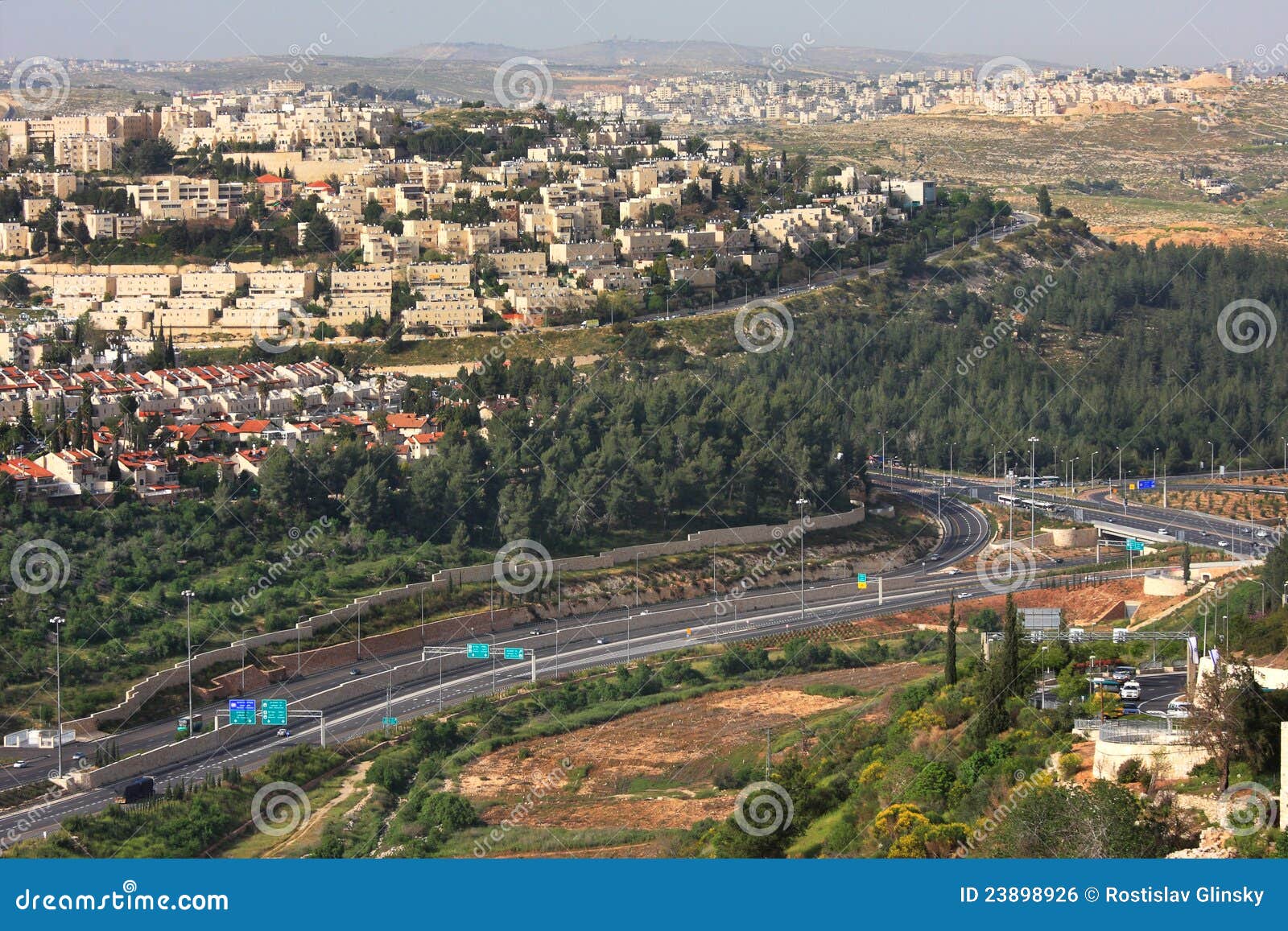 Highway In Israel. City Road, Crosswalk, Road Signs, Curb, Traffic ...